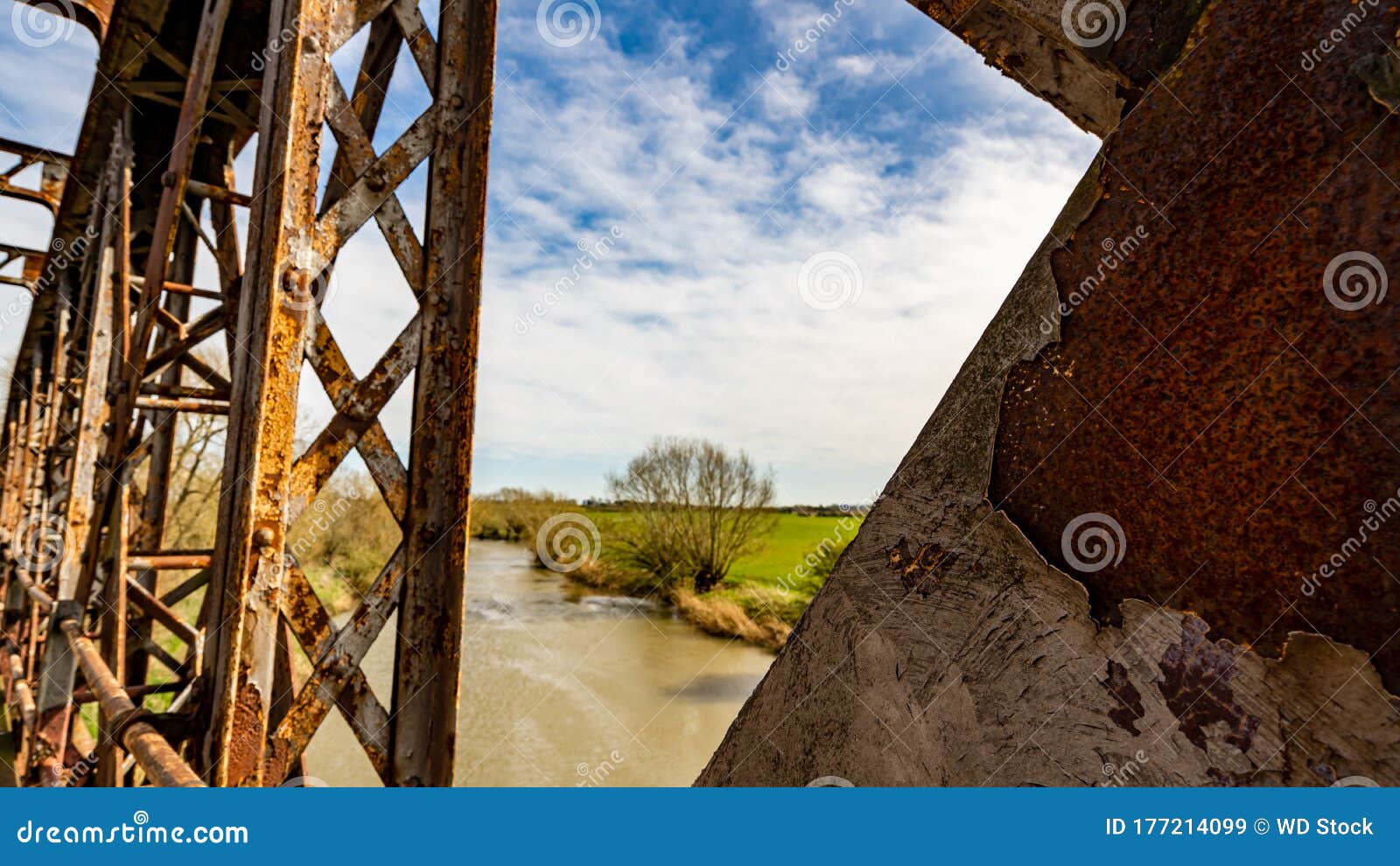 Selective Focus on Flaking Paint on a Rusty Surface of Bridge with ...