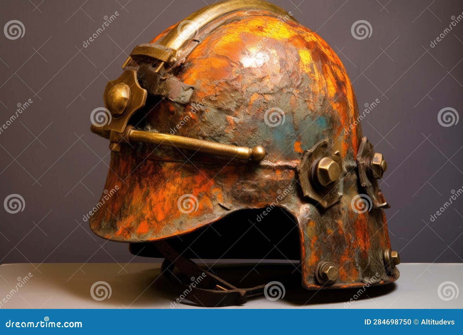 Close-up of a Rusty Vintage Firefighter Helmet Stock Photo - Image of ...