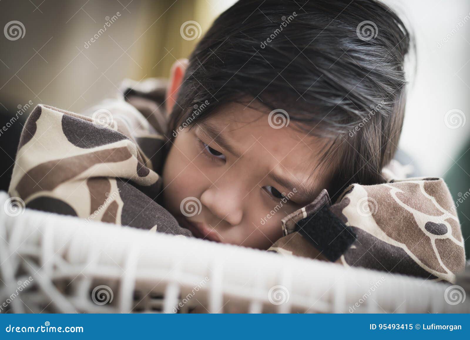 Close up sad Asian child stock image. Image of pensive - 95493415