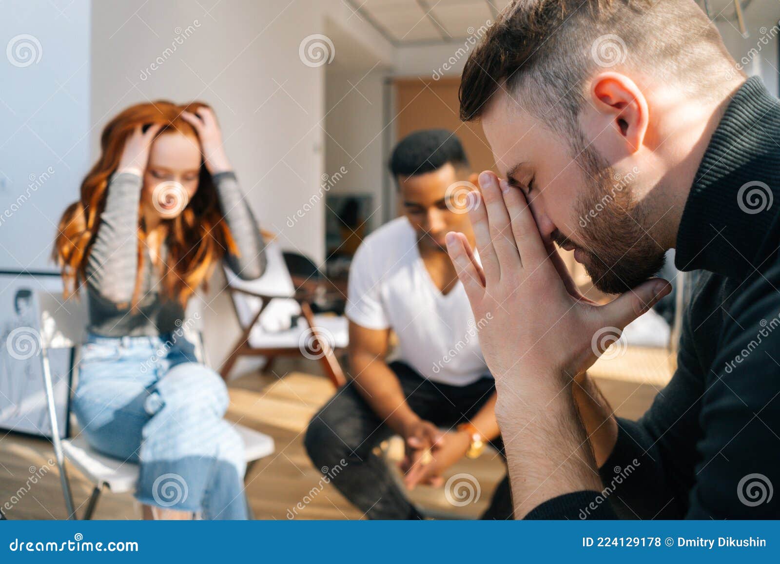 Close-up of Sad Depressed Young Man Talking about Problems on Group ...