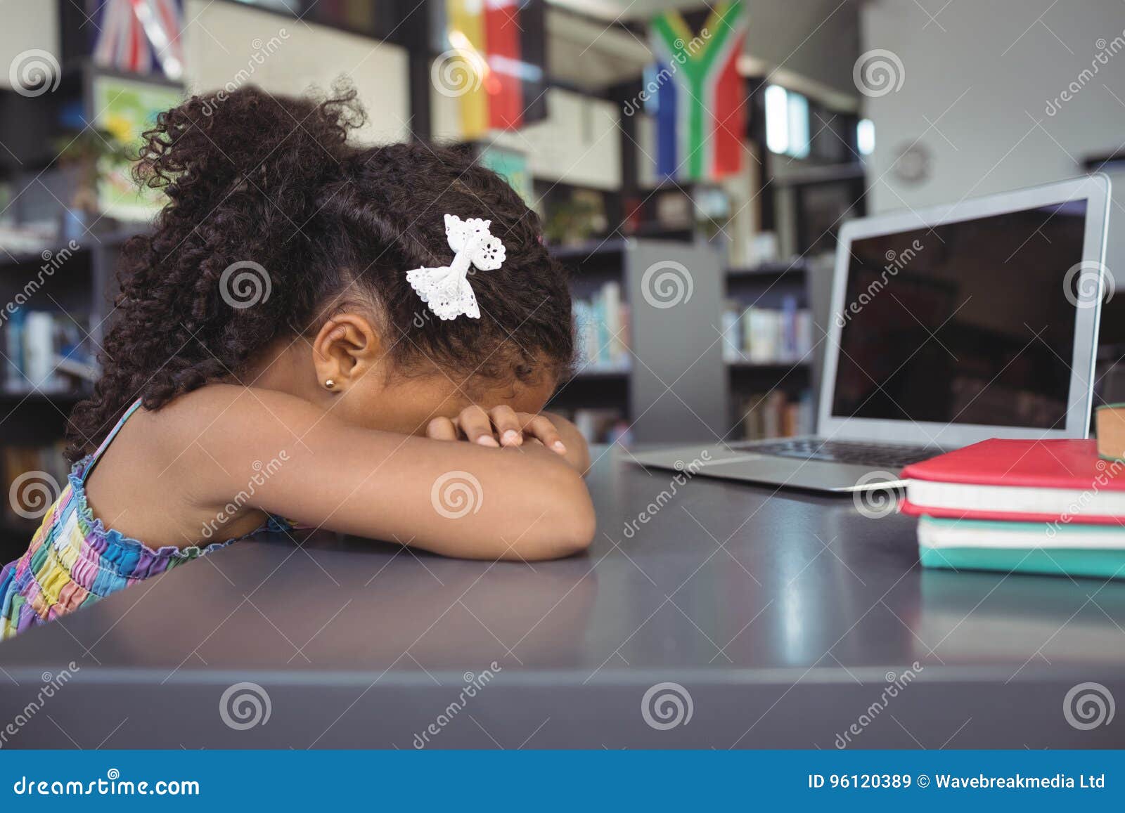 Close Up of Sad Girl in Library Stock Image - Image of literature ...