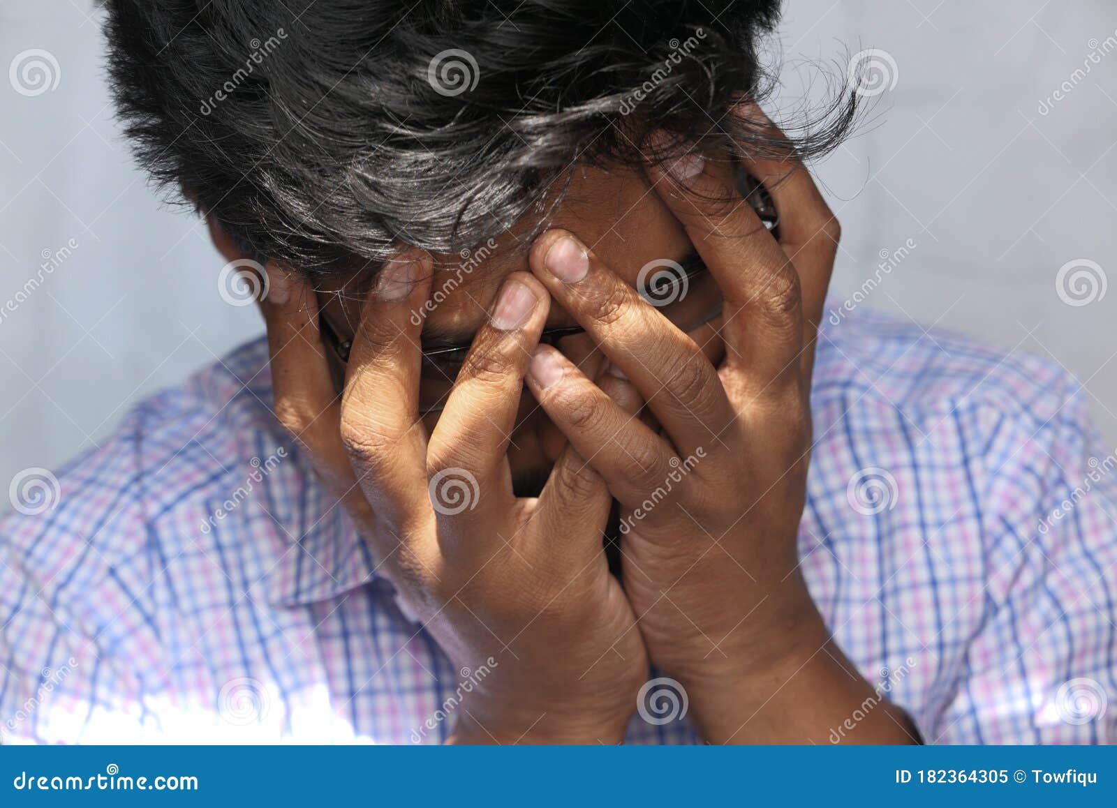 Close Up of Sad Man Covering Face with Hand. Stock Image - Image of ...