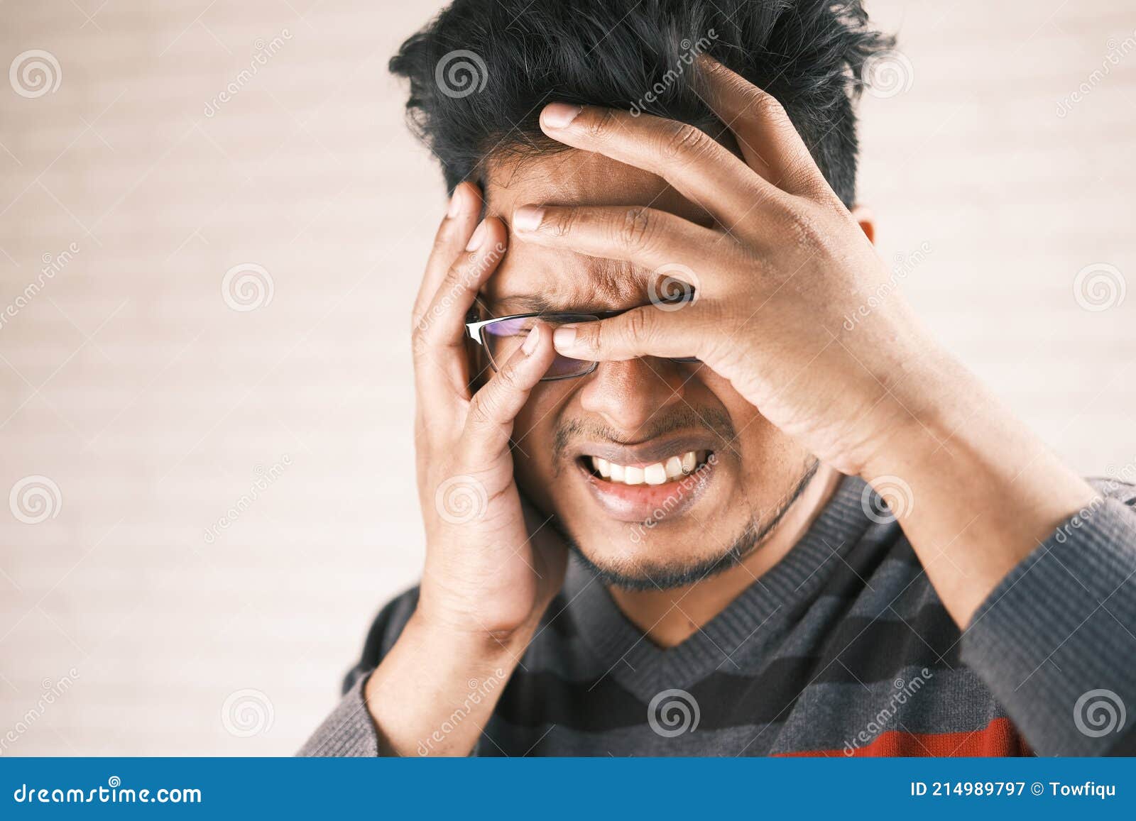 Close Up of Sad Man Covering Face with Hand. Stock Image - Image of ...