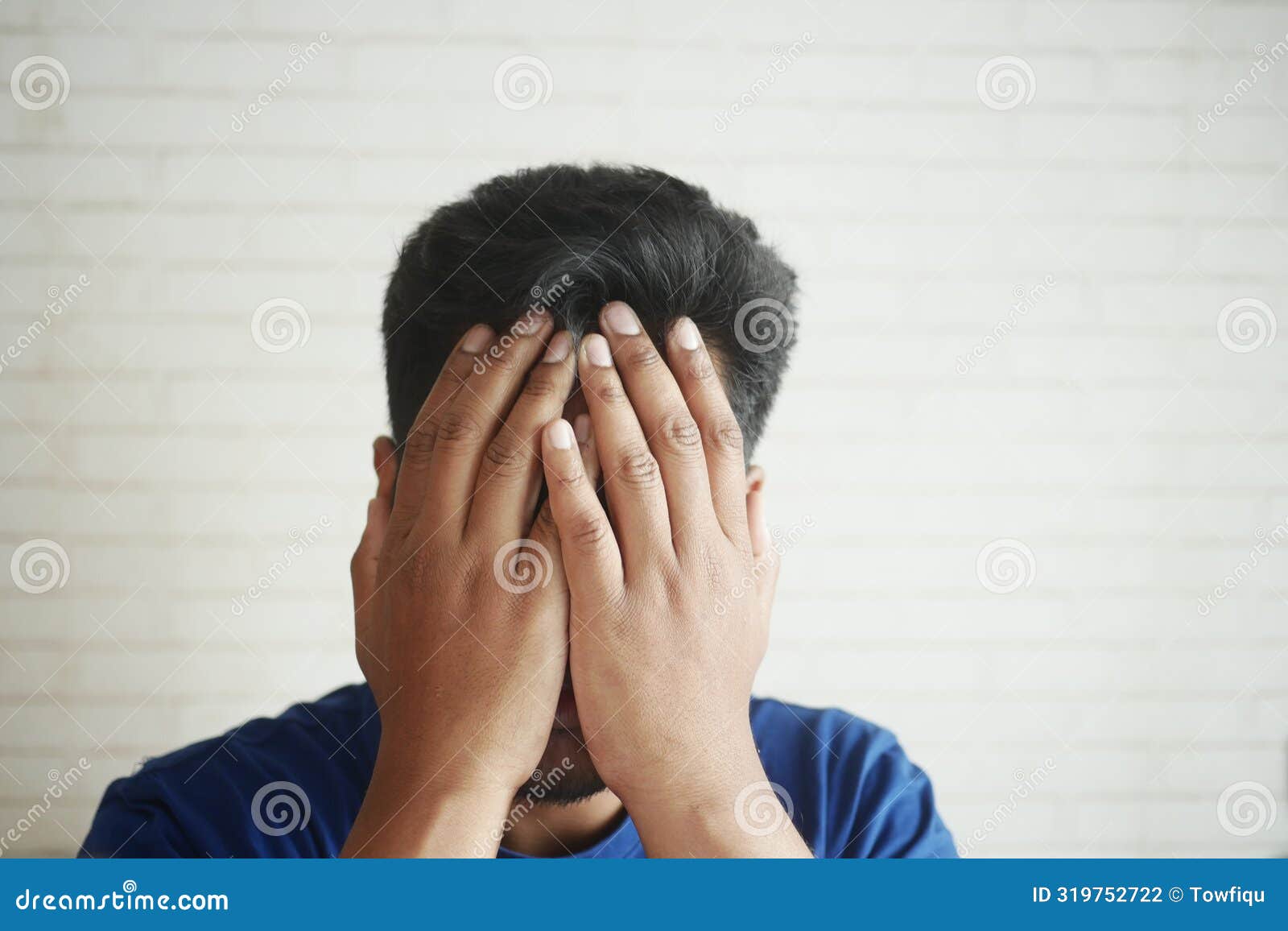Close Up of Sad Man Covering Face with Hand. Stock Photo - Image of ...