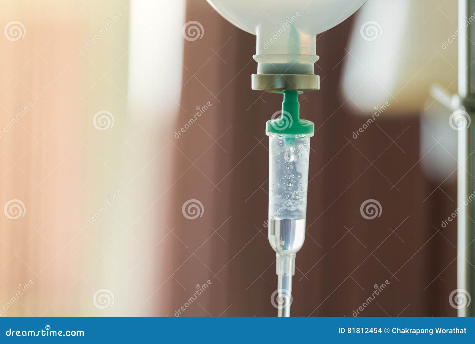 Close Up Infusion Bottle Pump With Saline Solution Drip And Clipping ...