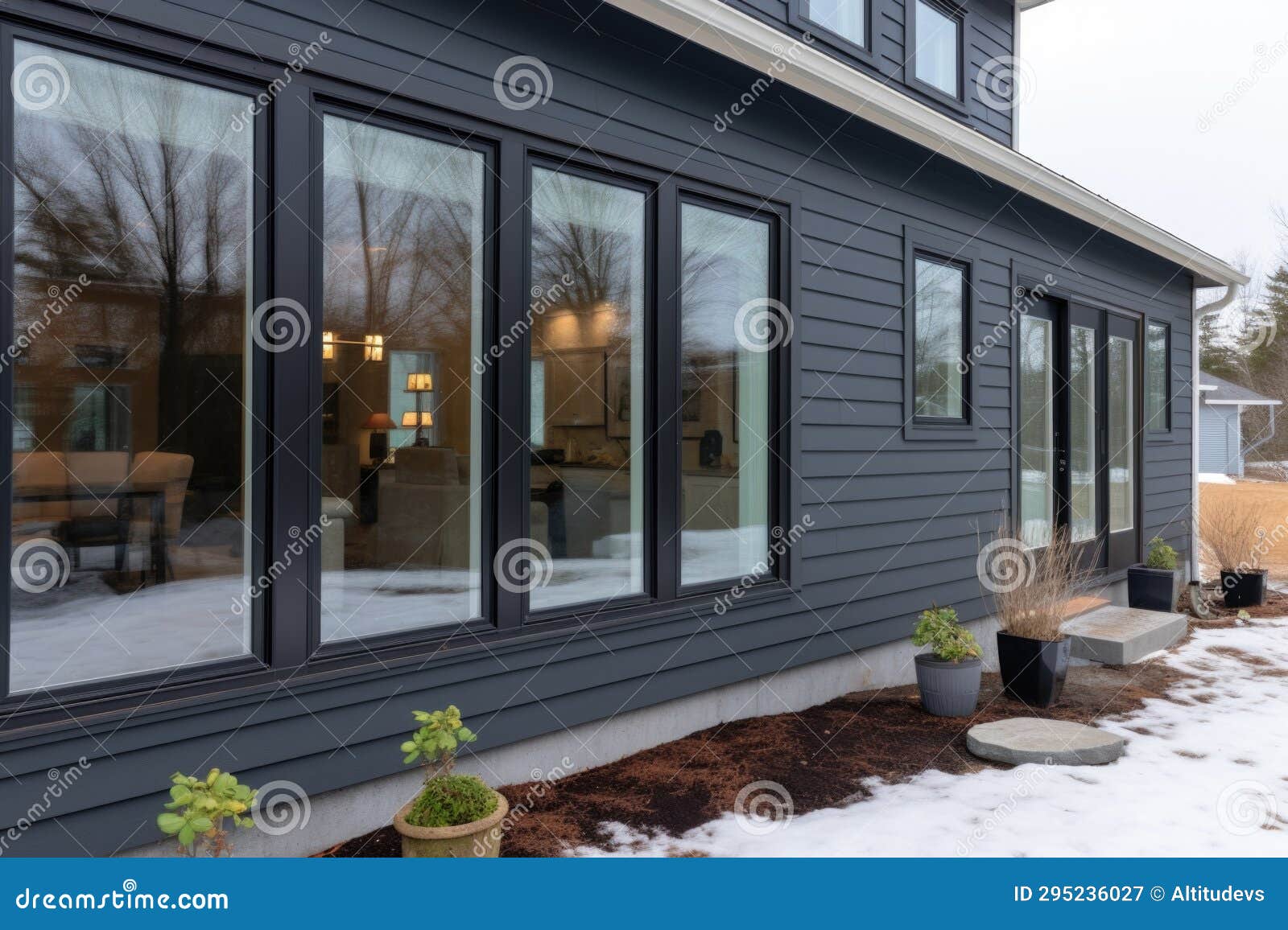 Close-up of Saltbox House with Modern Windows and Doors Stock Image ...