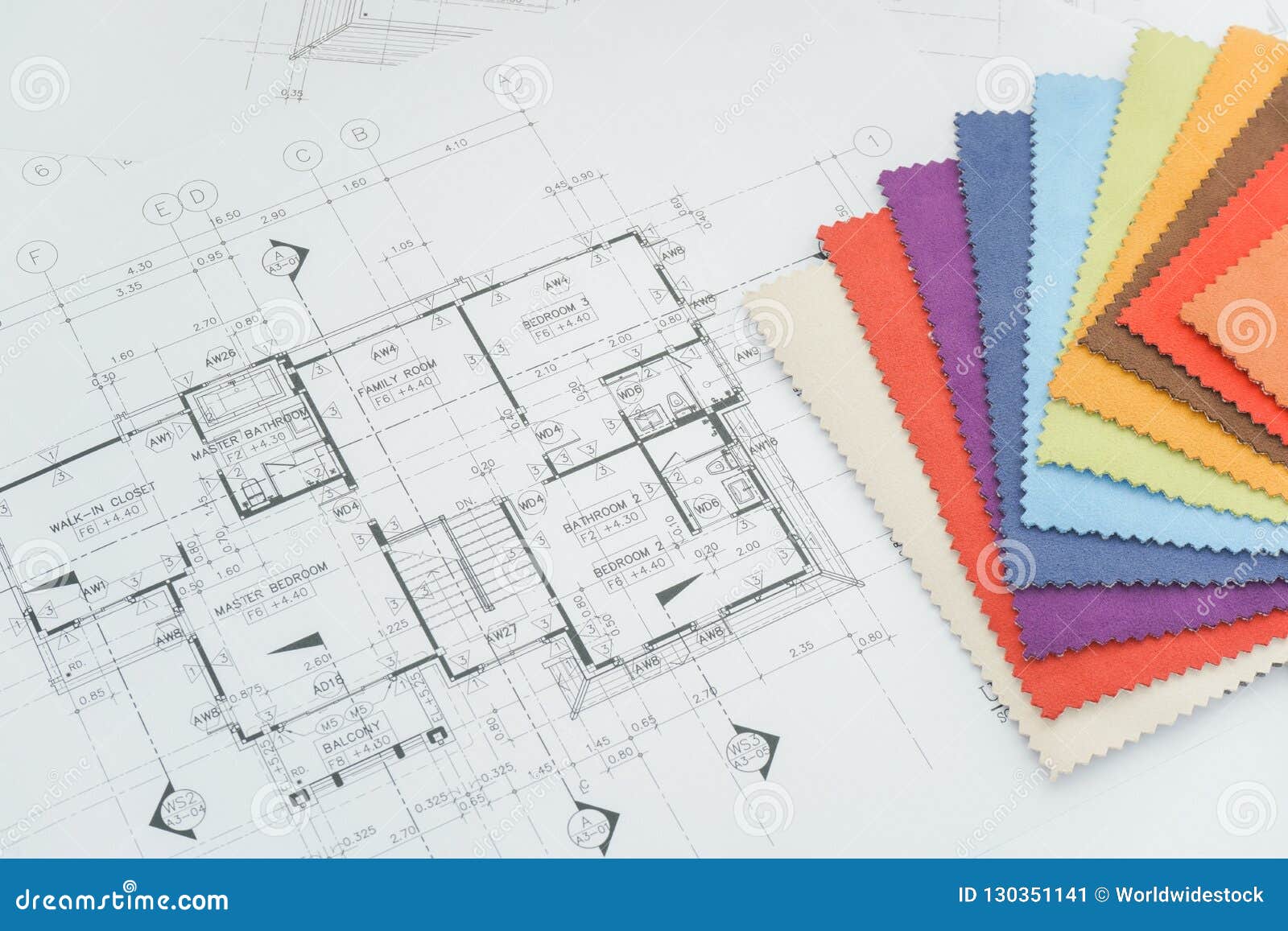 Sample Of Fabric And Architectural Drawing Paper Stock Image ...