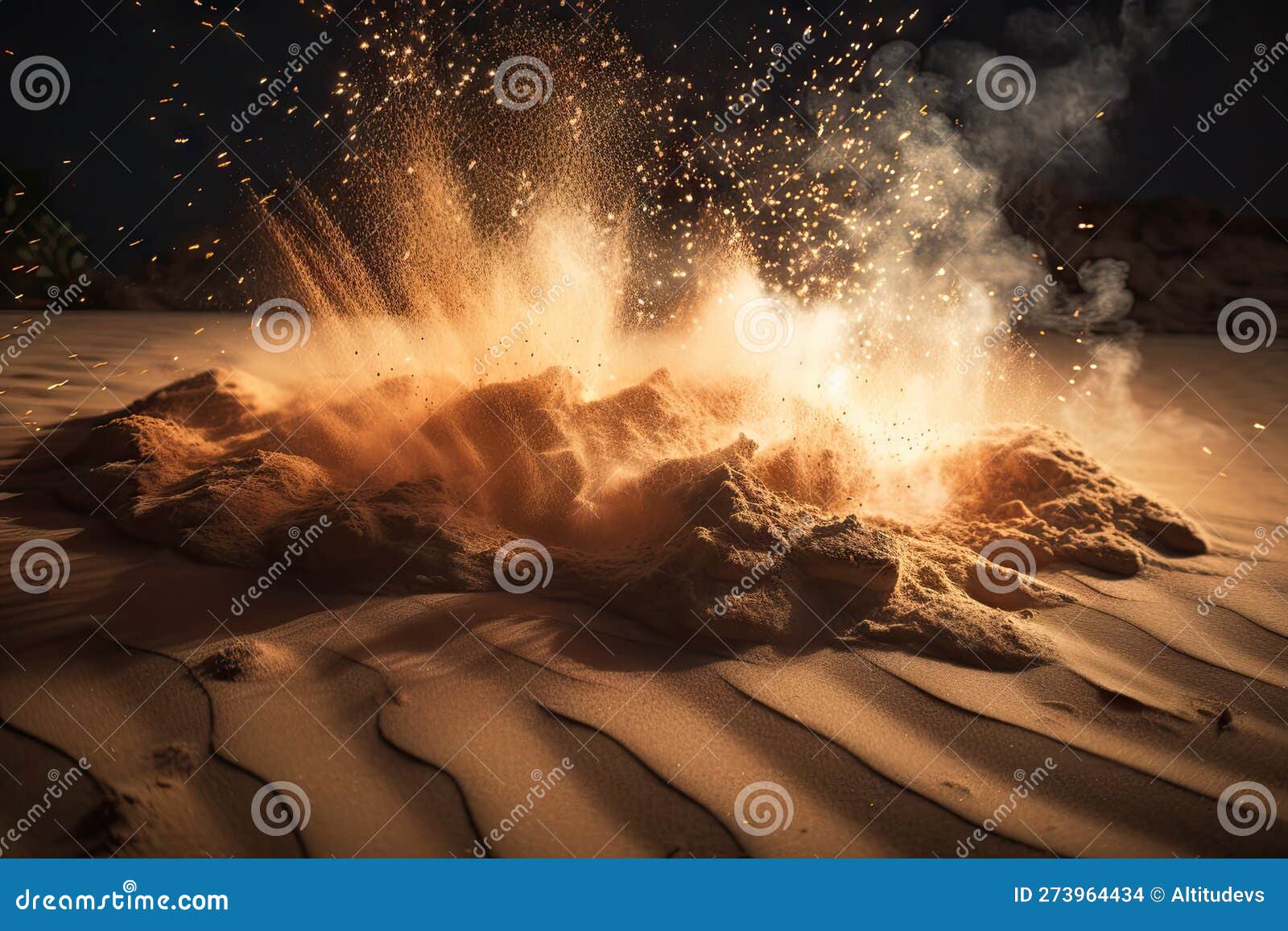 Close-up of Sand Exploding, with Sparks and Flames Visible Stock Photo ...