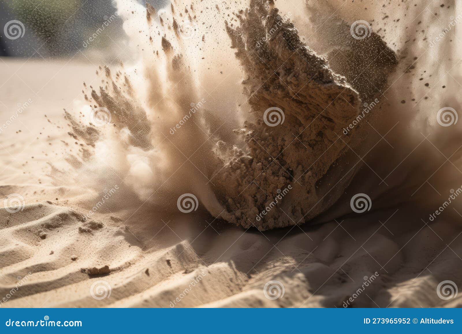 Close-up of Sand Explosion, with Dust and Fragments Flying in the Air ...