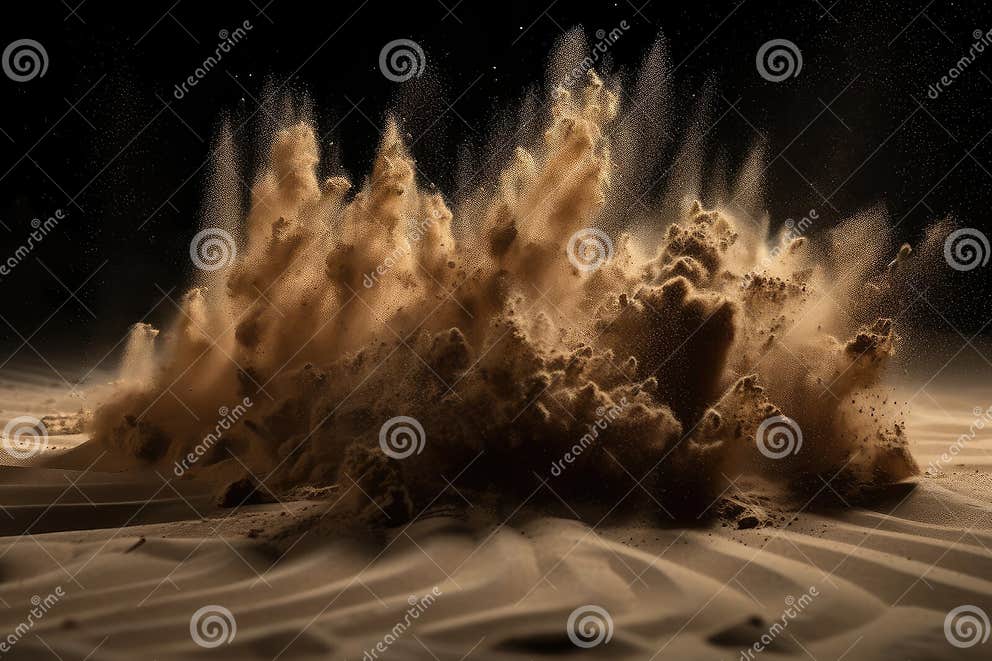 Close-up of Sand Explosion, with Grains Flying in Every Direction Stock ...
