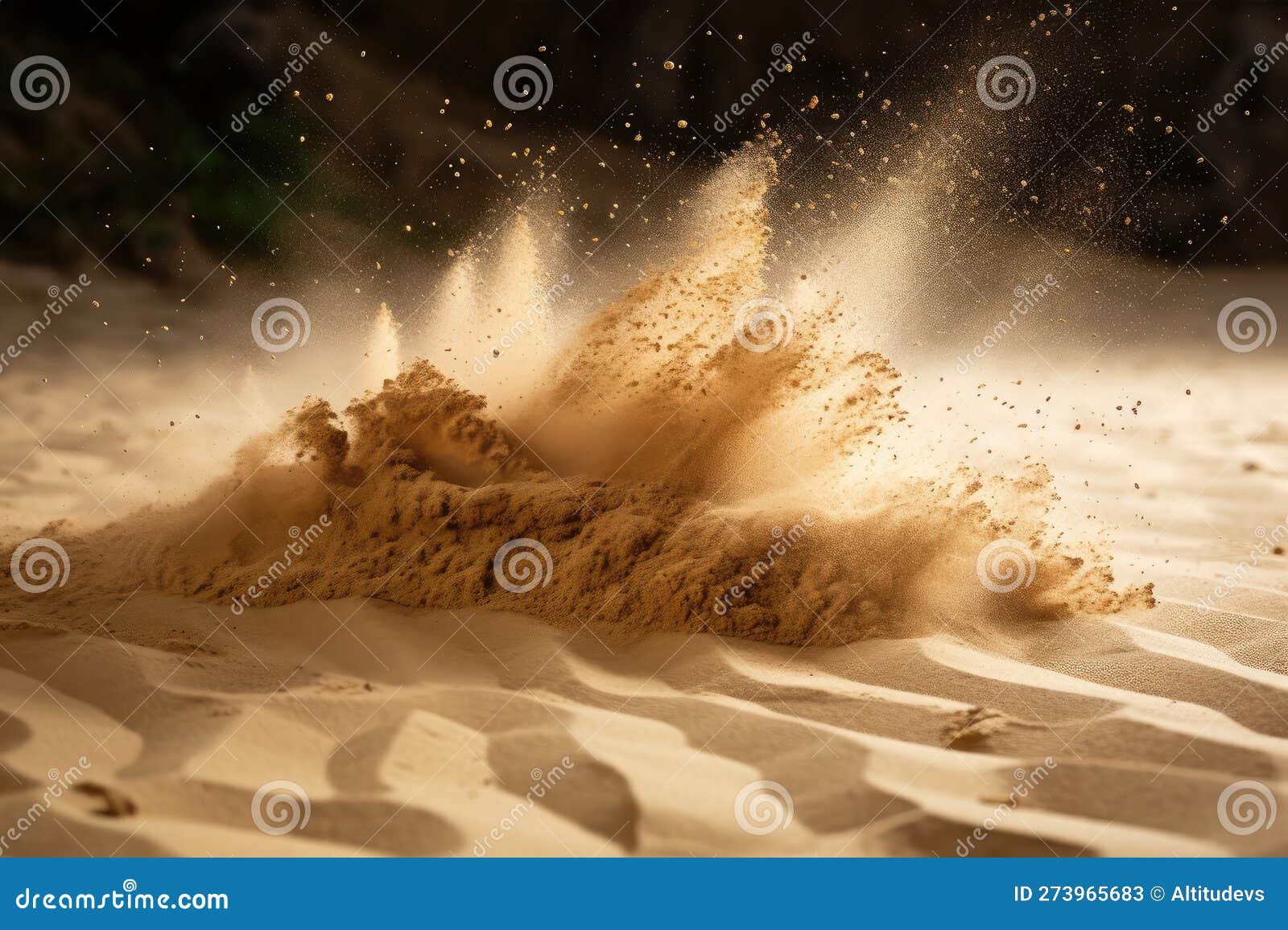 Close-up of Sand Explosion, with Tiny Grains Flying in All Directions ...