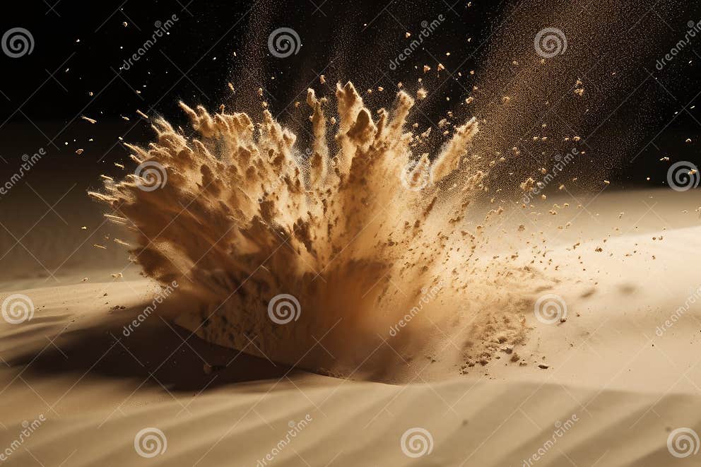 Close-up of Sand Explosion, with Tiny Grains Flying Outwards Stock Illustration - Illustration ...