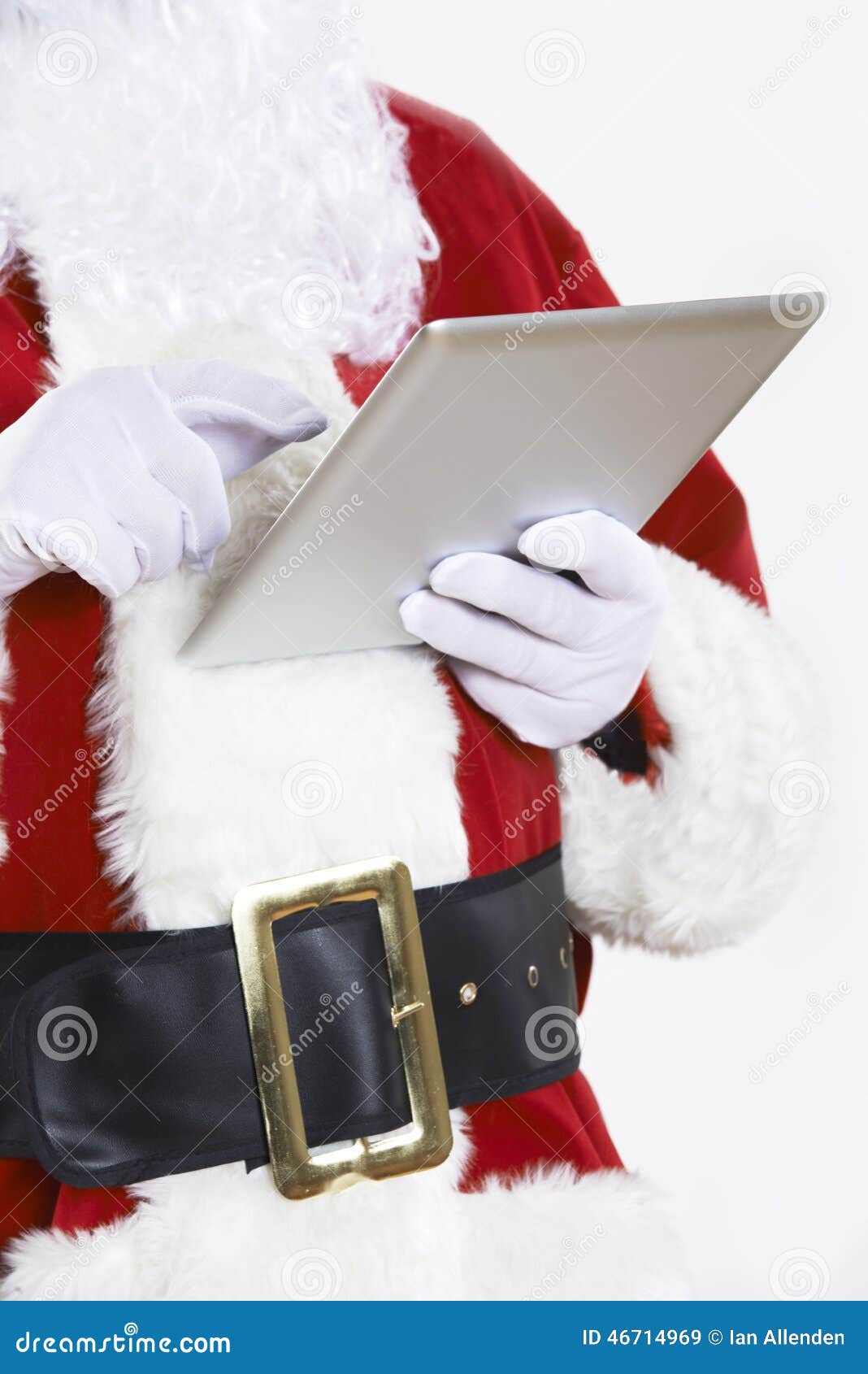 Close Up of Santa Claus Using Digital Tablet on White Background Stock ...
