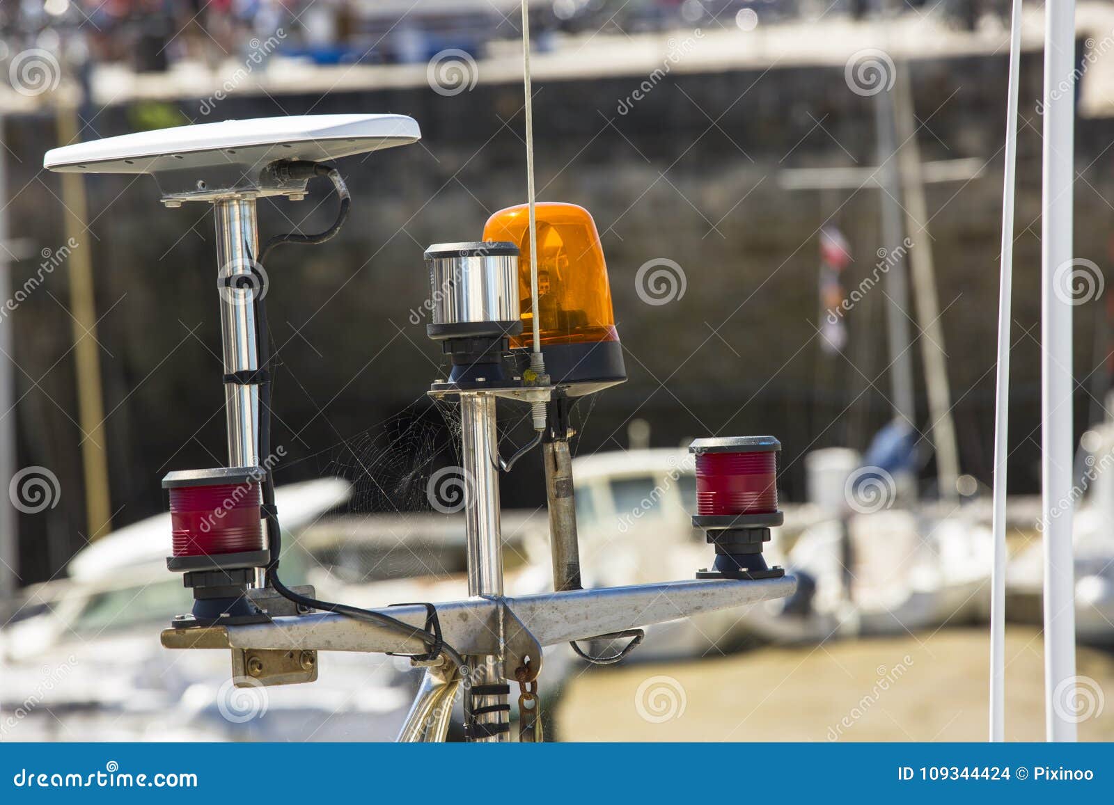 Close-up on a Satellite Boat Antenna Stock Photo - Image of radio ...