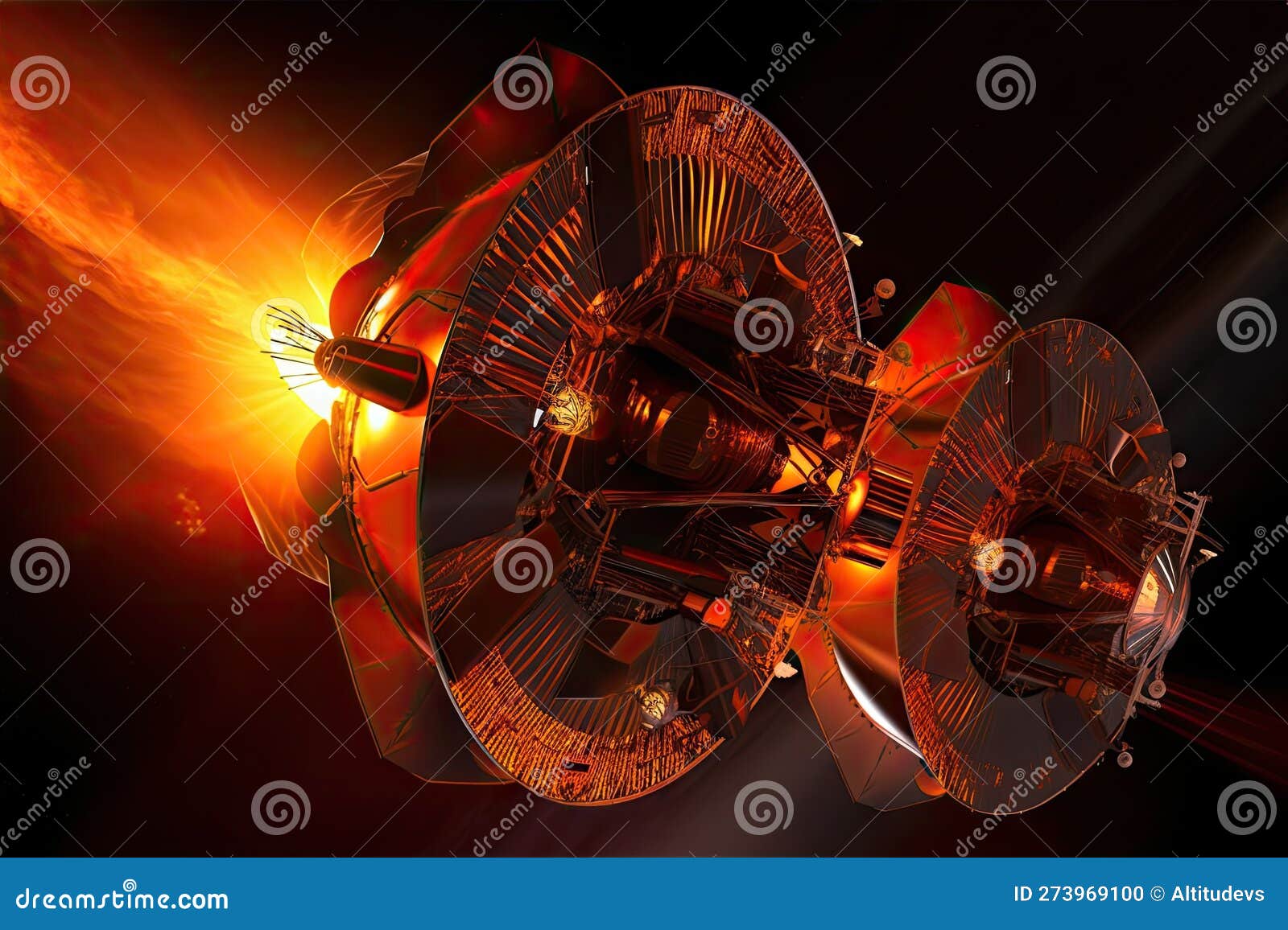 Close-up of Satellite and Space Probe Thrusters, with the Fiery Flames ...
