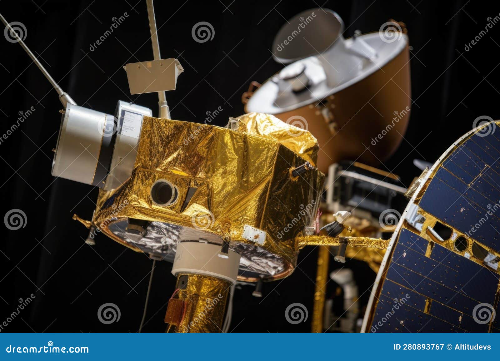Close-up of Satellite and Spacecraft Components, with Visible Sensors ...