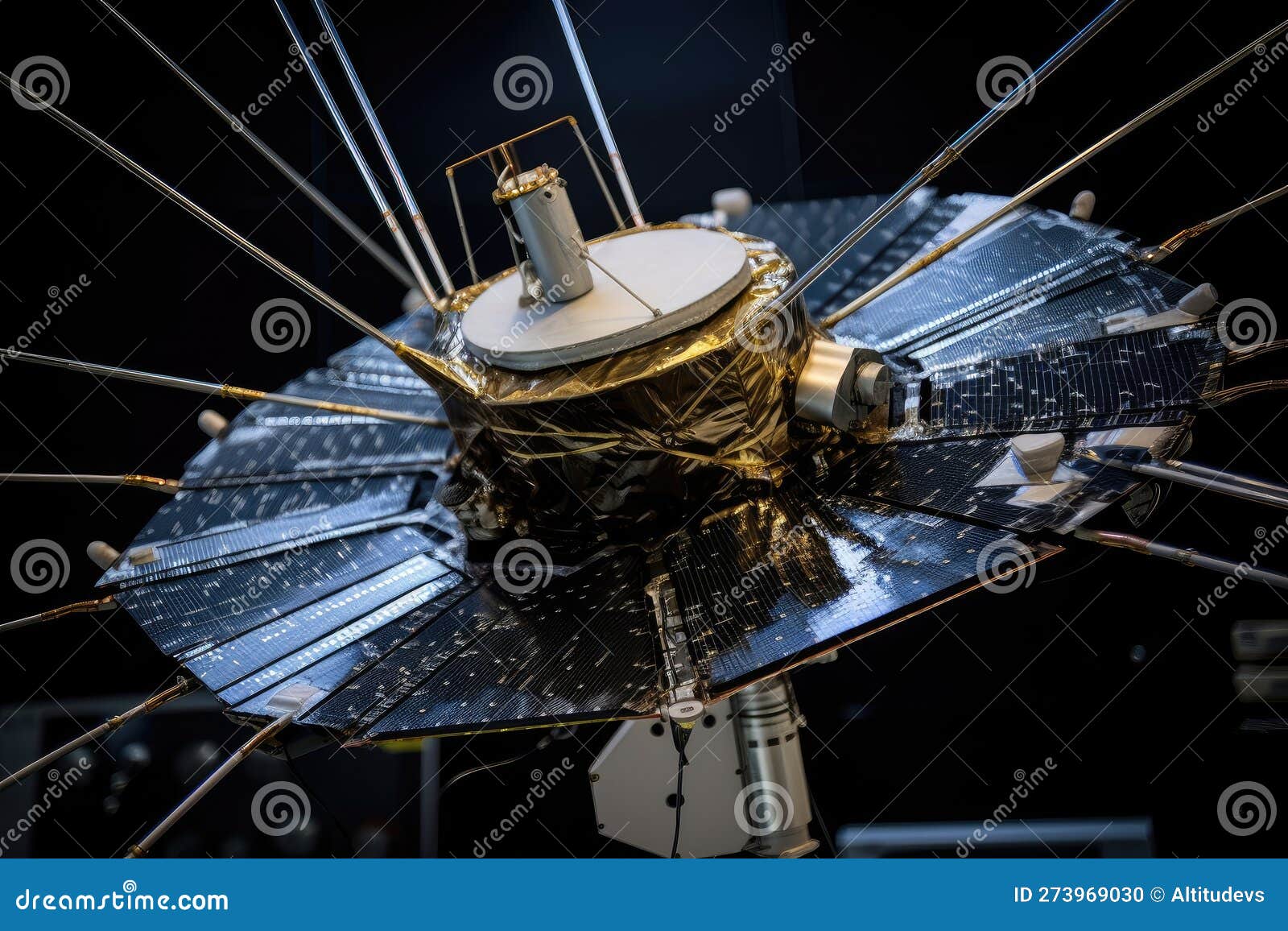 Close-up of Satellite, with Visible Antennas and Sensors Stock Photo ...