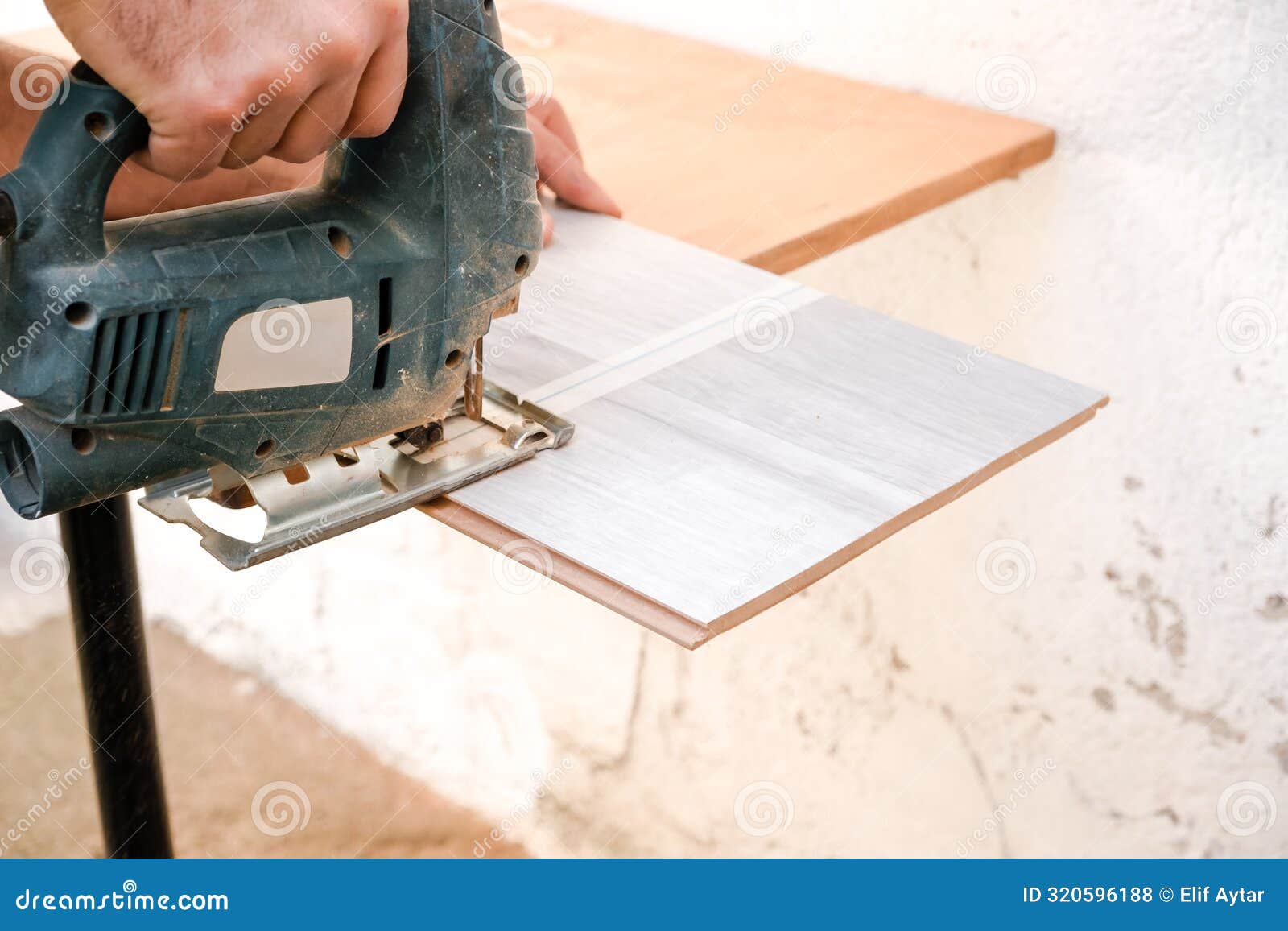 Close-up Sawing Jigsaw in the Board, the Process of Cutting the Board ...