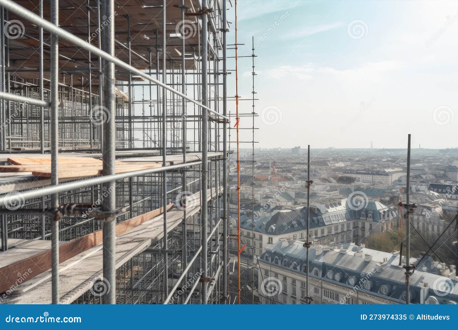 Close-up of Scaffolding and Construction Site with View in the ...