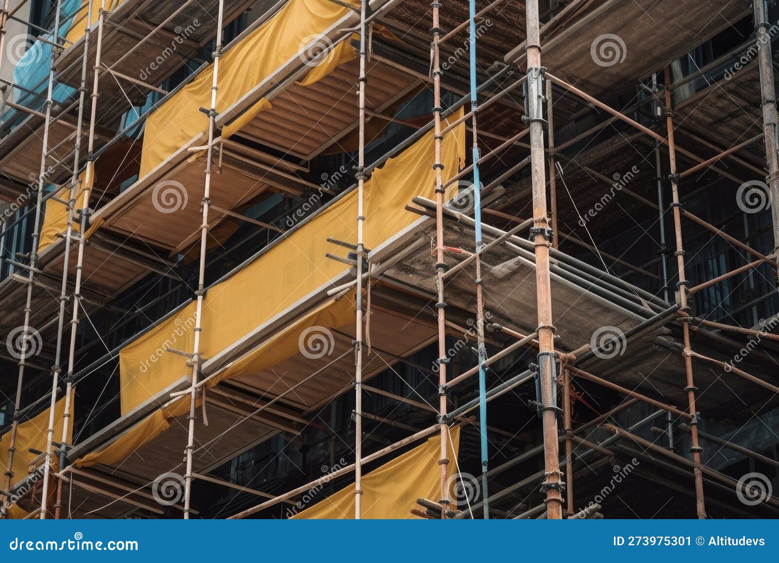Close-up of Scaffolding with Tools Hanging on the Side in Construction ...