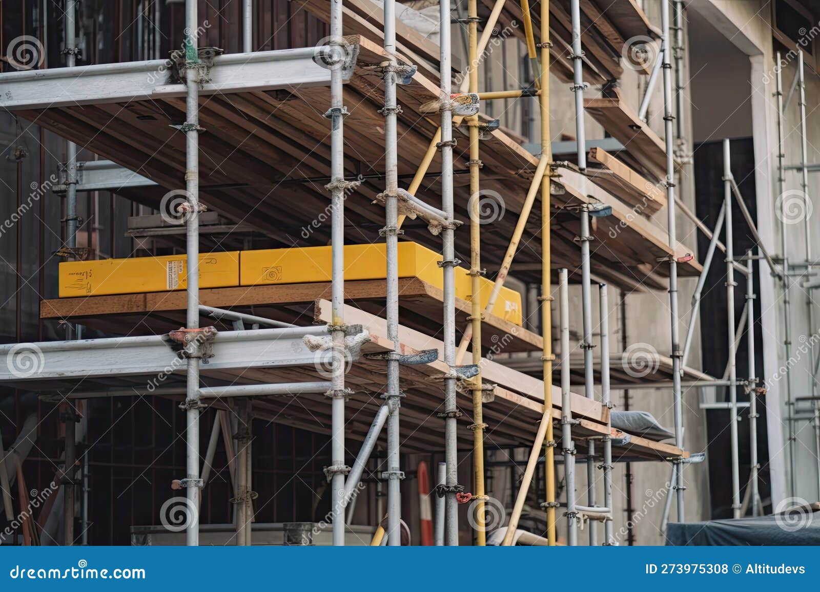 Close-up of Scaffolding with Tools Hanging on the Side in Construction ...