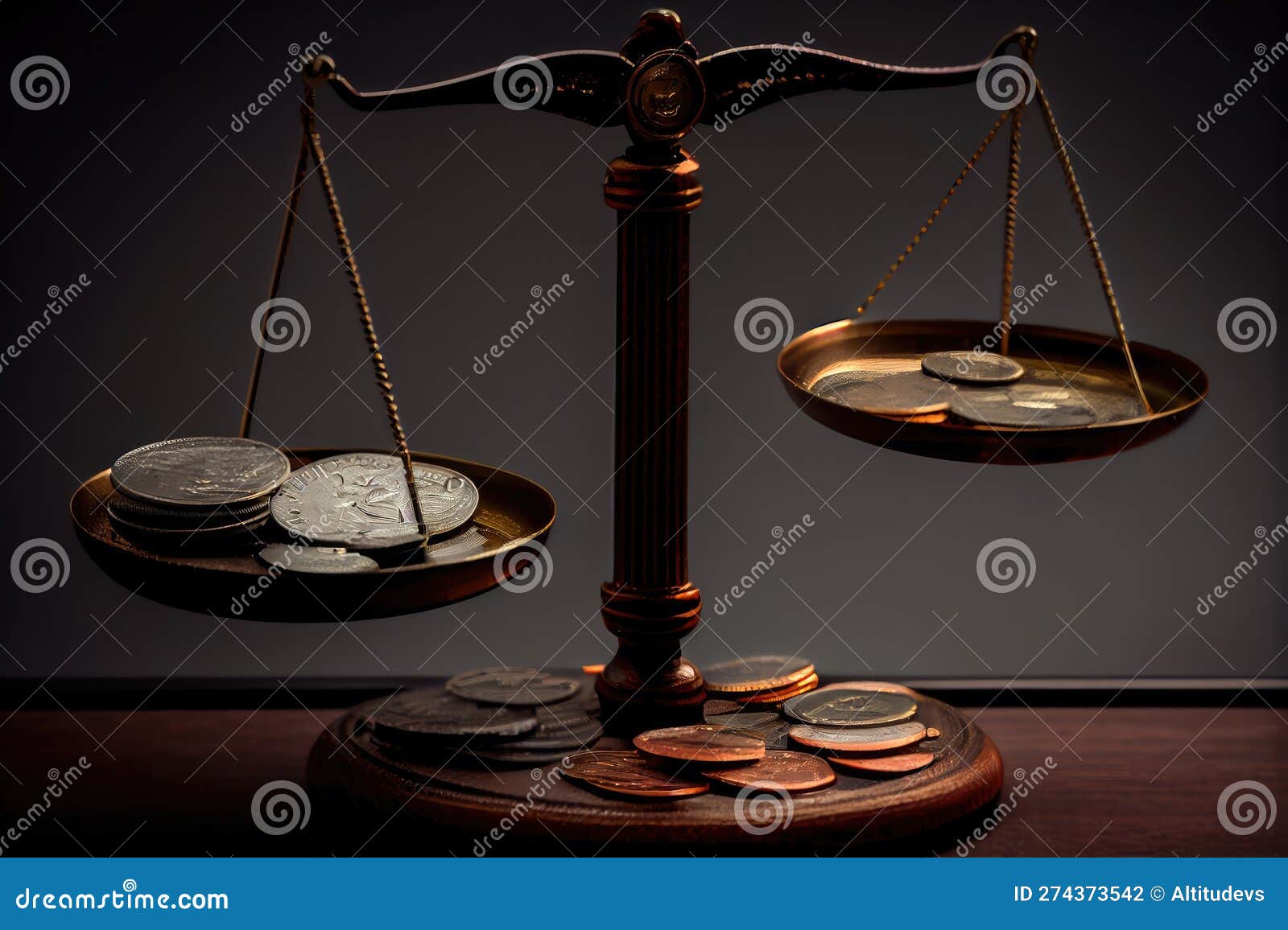 Close-up of Scales, with One Side Empty and the Other Filled with Coins ...