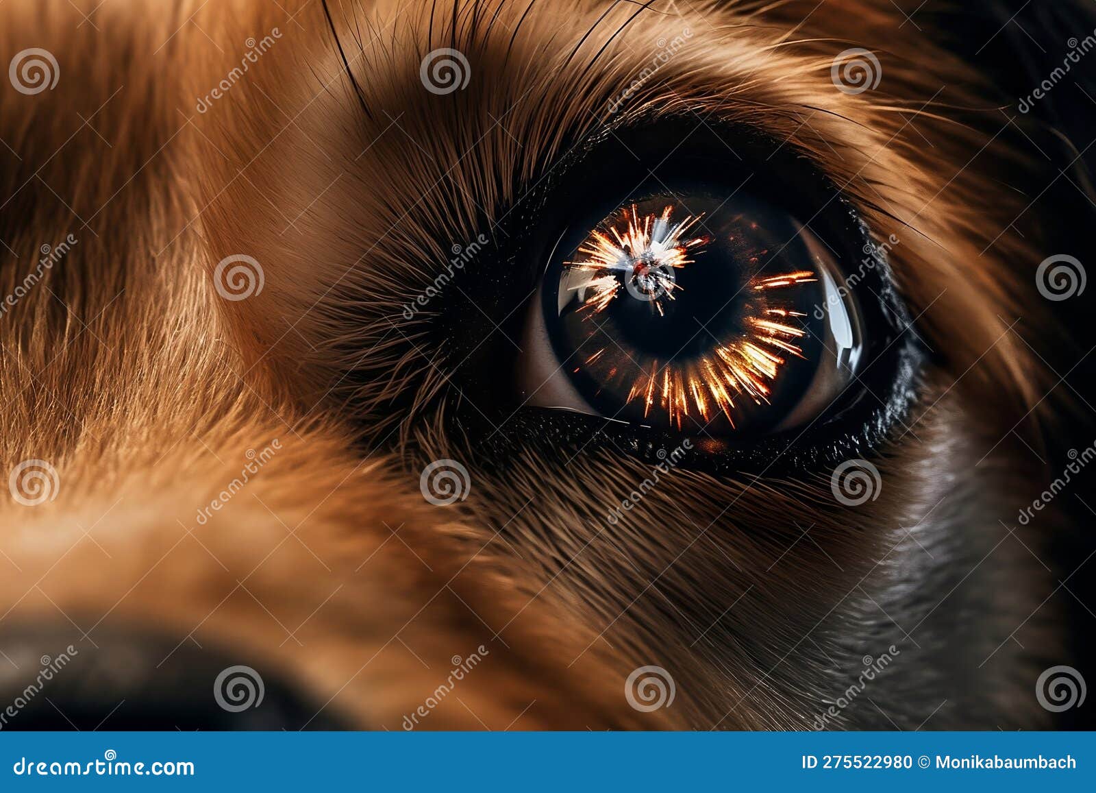 Close Up of Scared Dog Eye with Fireworks Reflection. Generative AI ...