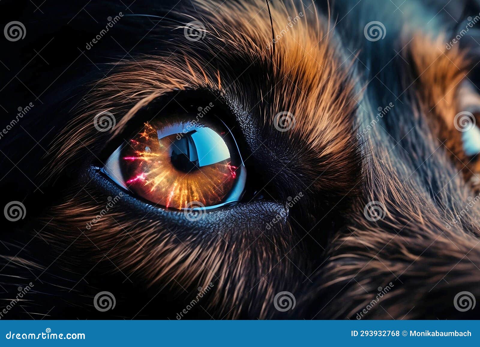 Close Up of Scared Dog Eye with Fireworks Reflection. Stock ...