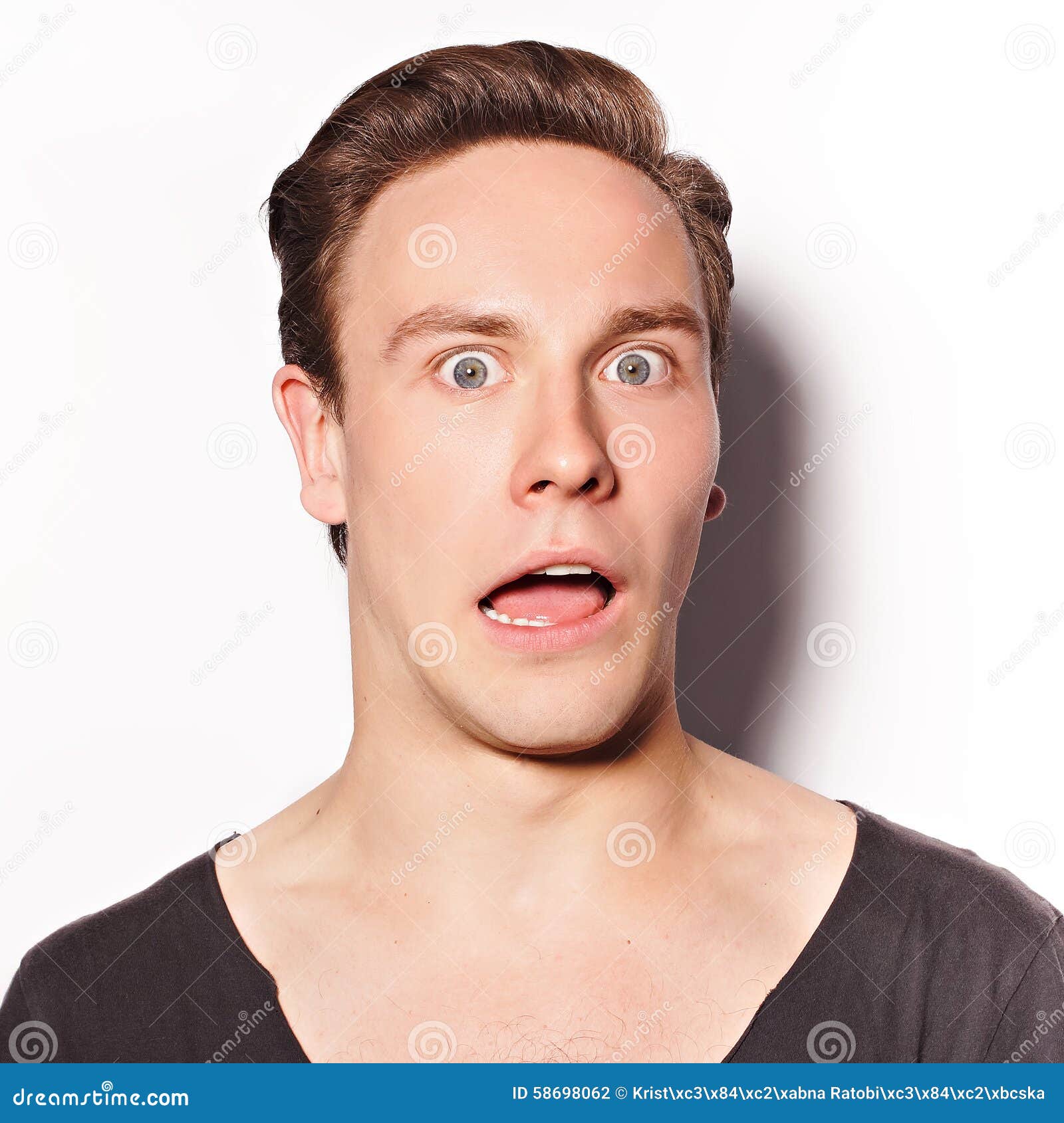 Close Up of a Scared Young Man on White Background Stock Photo - Image ...