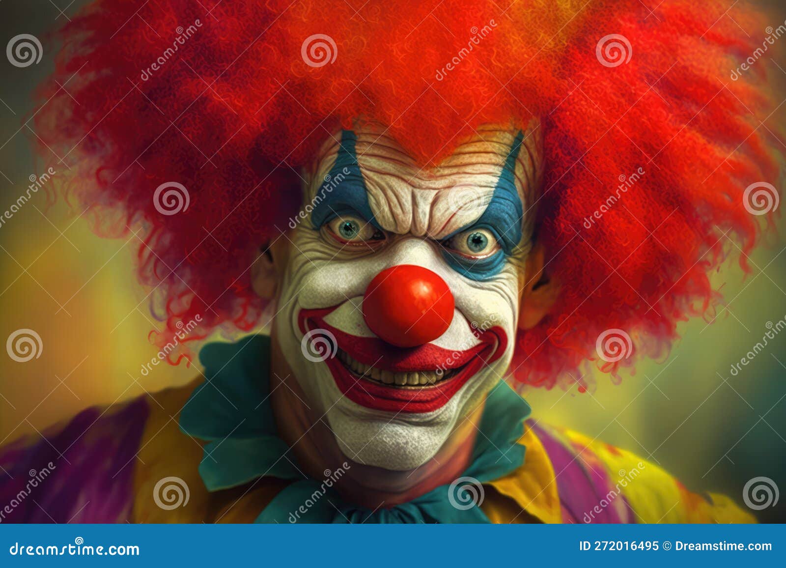 Close Up of Scary Smiling Clown in Red Wig, Created Using Generative Ai ...