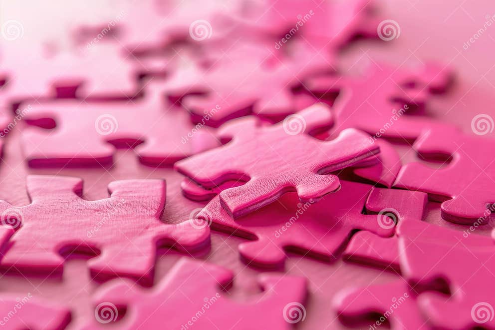 Close-up of Scattered Pink Puzzle Pieces, Symbolizing Problem-solving ...