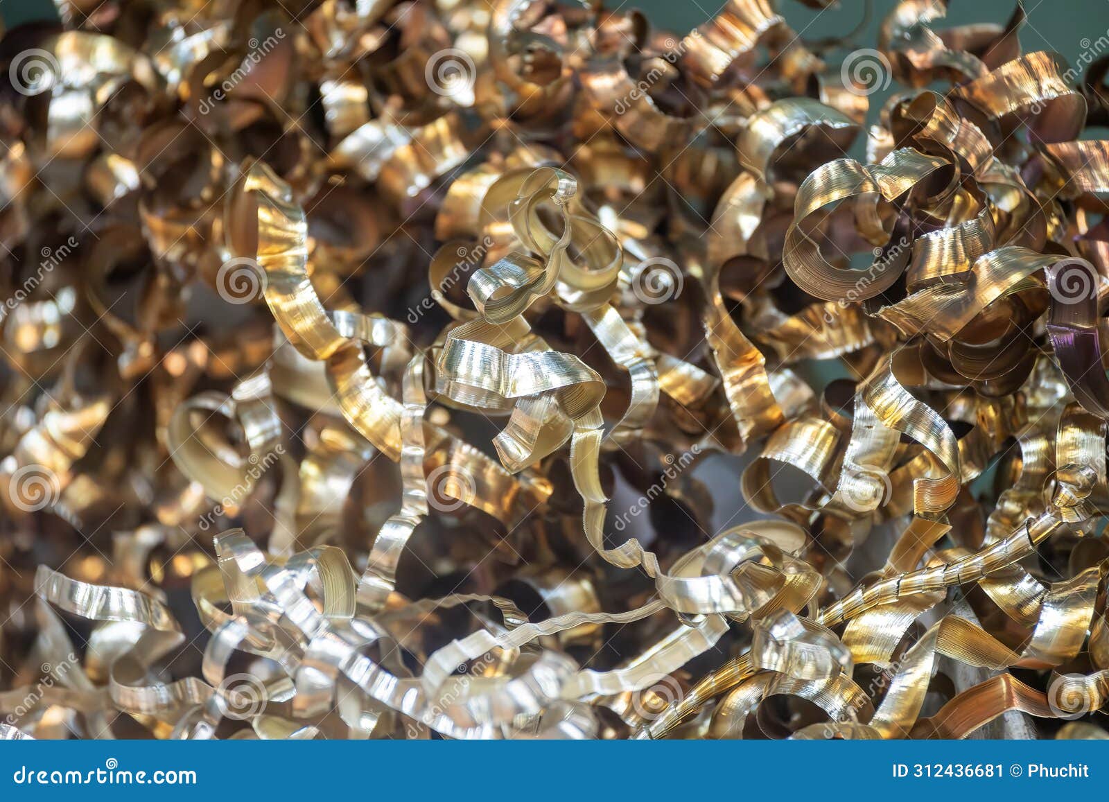Close-up Scene of the Brass Materials Scrap from Turning Process Stock ...