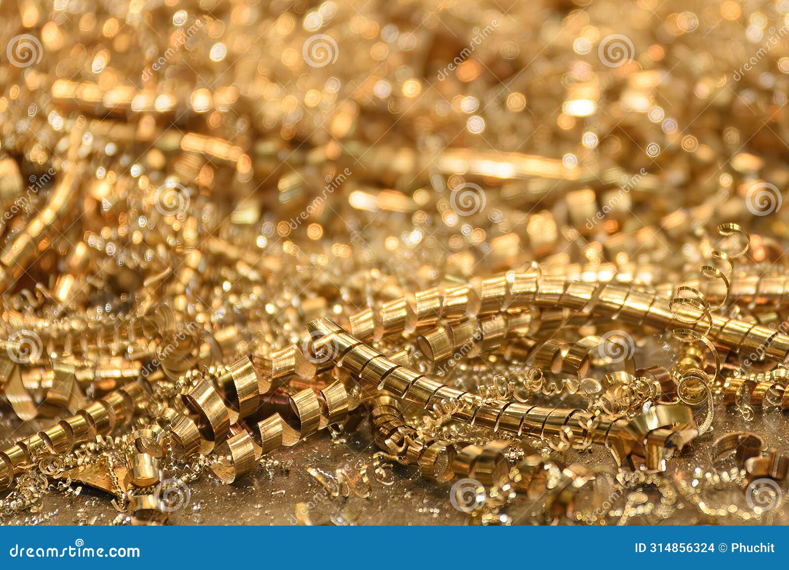 Close-up Scene of the Brass Materials Scrap from Turning Process Stock ...