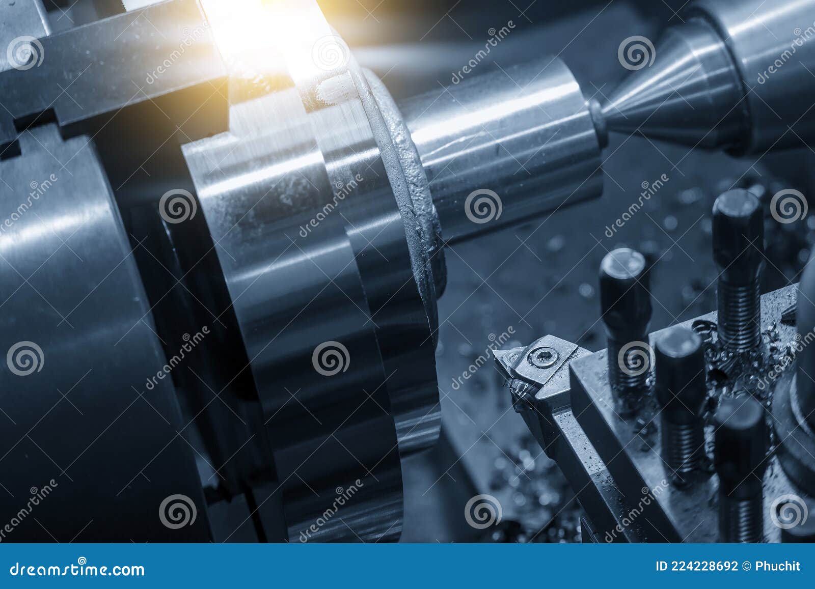 Close-up Scene of Chip Insert of Lathe Cutting Tool Holding with the ...
