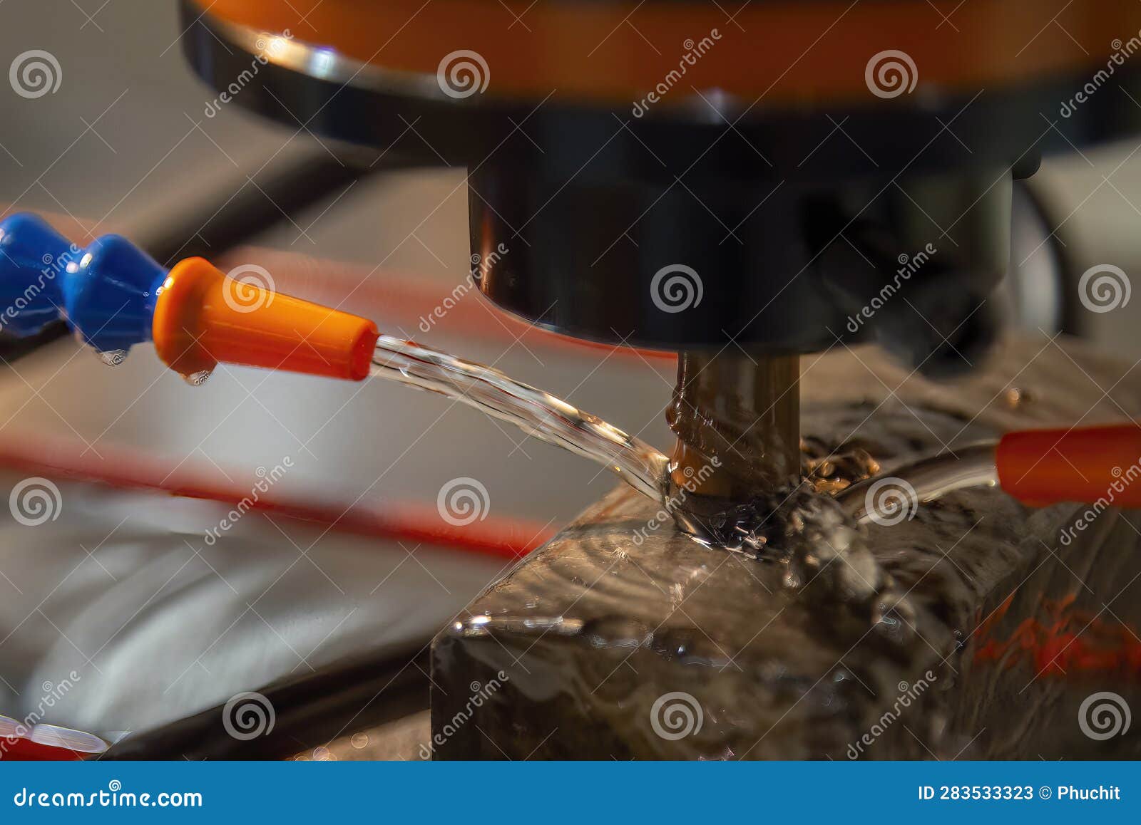 Close Up Scene the EDM Machine Working Process with Copper Electrode ...