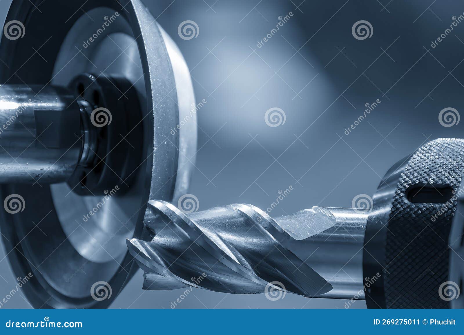 Close Up Scene the Flat End Mill Tool Regrinding Process on Regrinding ...