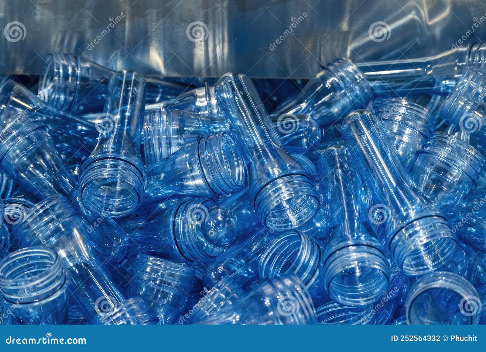 The Close Up Scene of Group of Preform Shape of PET Bottle Products ...
