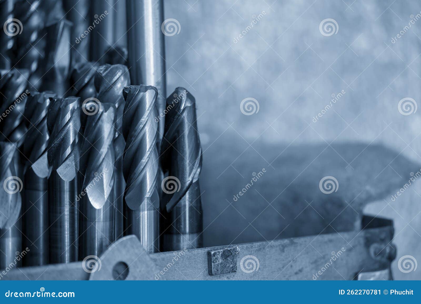 Close-up Scene the Group of Used Solid End Mill Cutting Tools for CNC ...