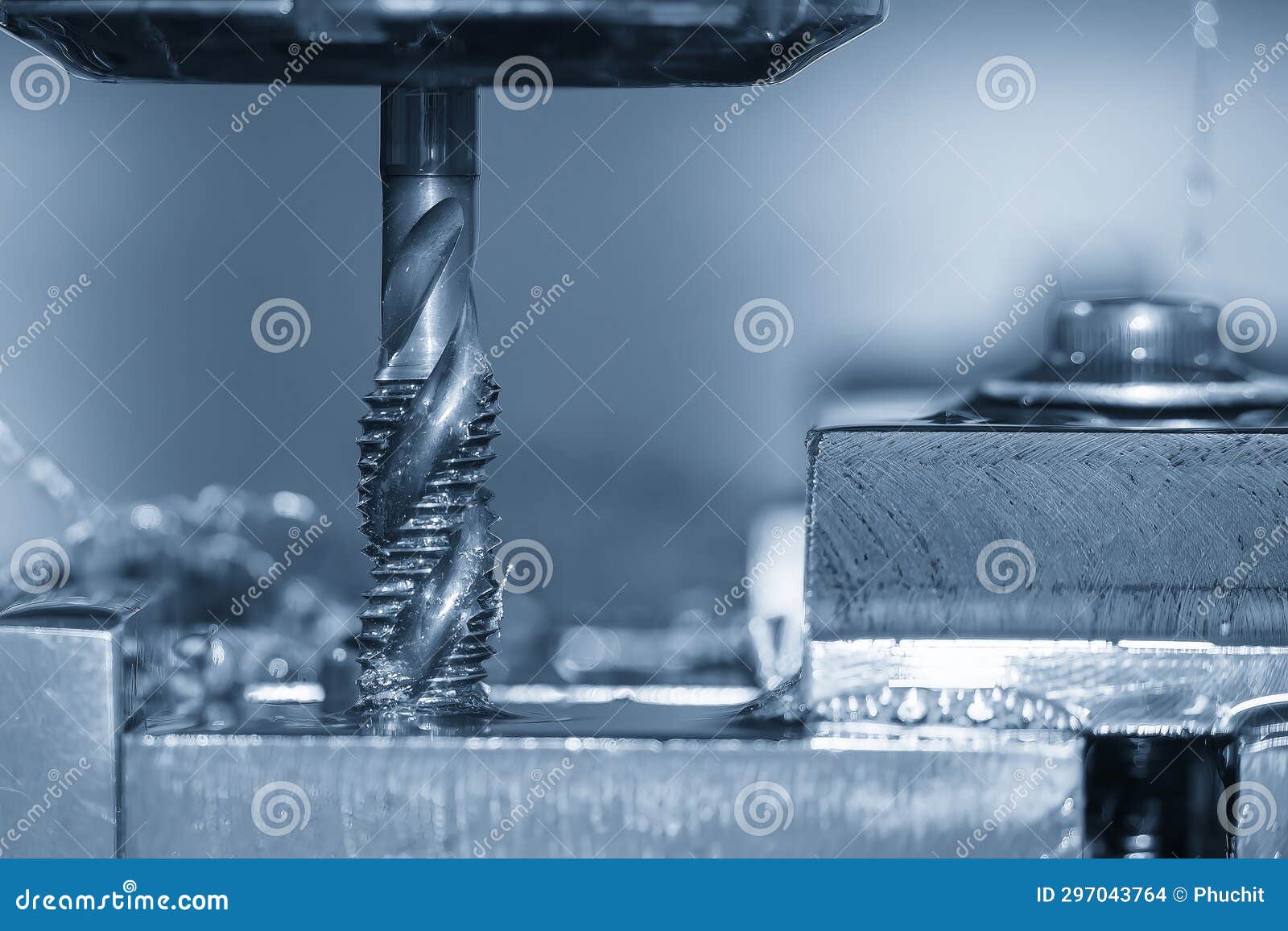 Close Up Scene the Machine Tapping Process the Metal Plate by CNC ...