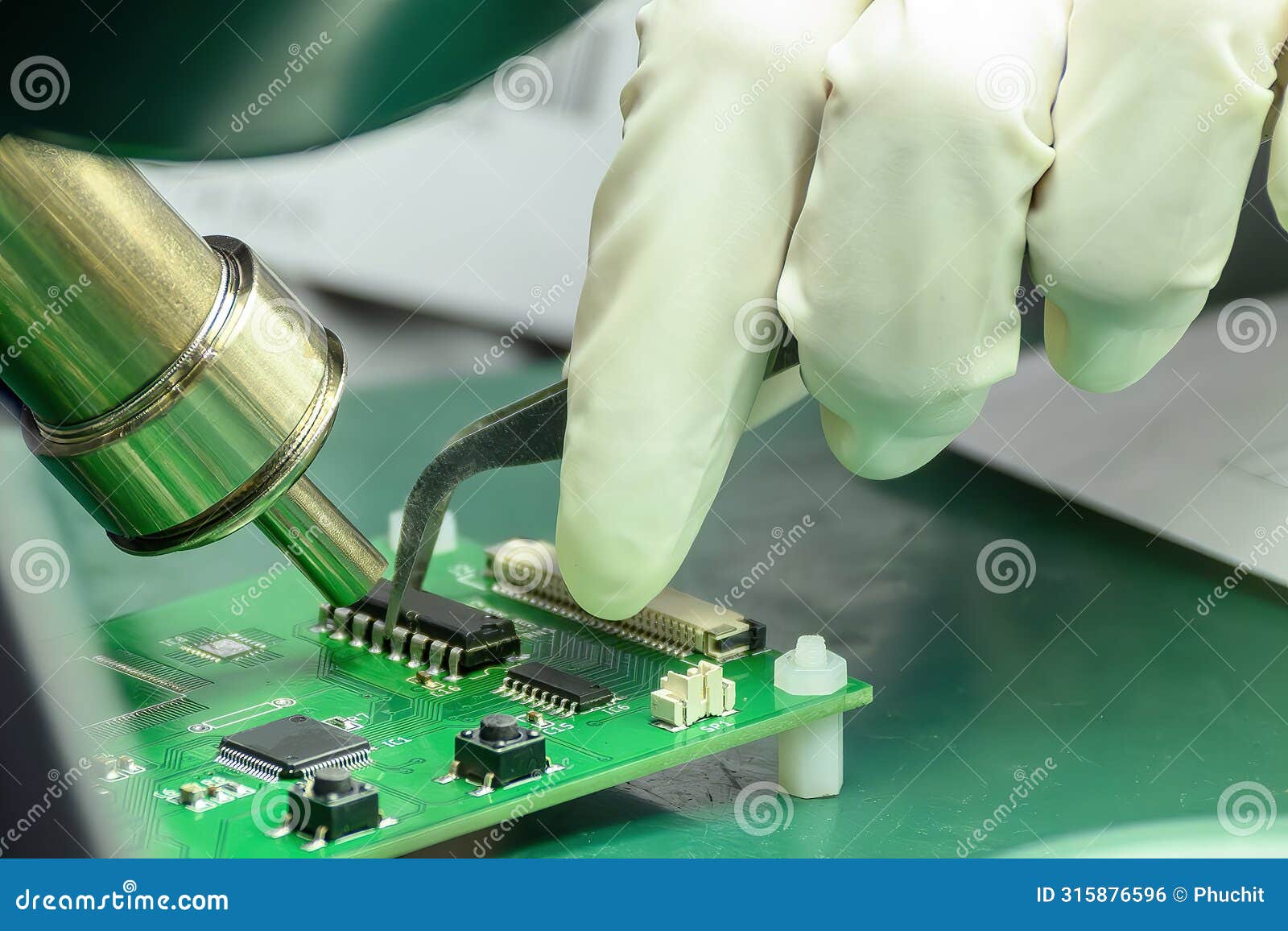 Close Up Scene the Soldering Process for Assembly the Computer Chip ...