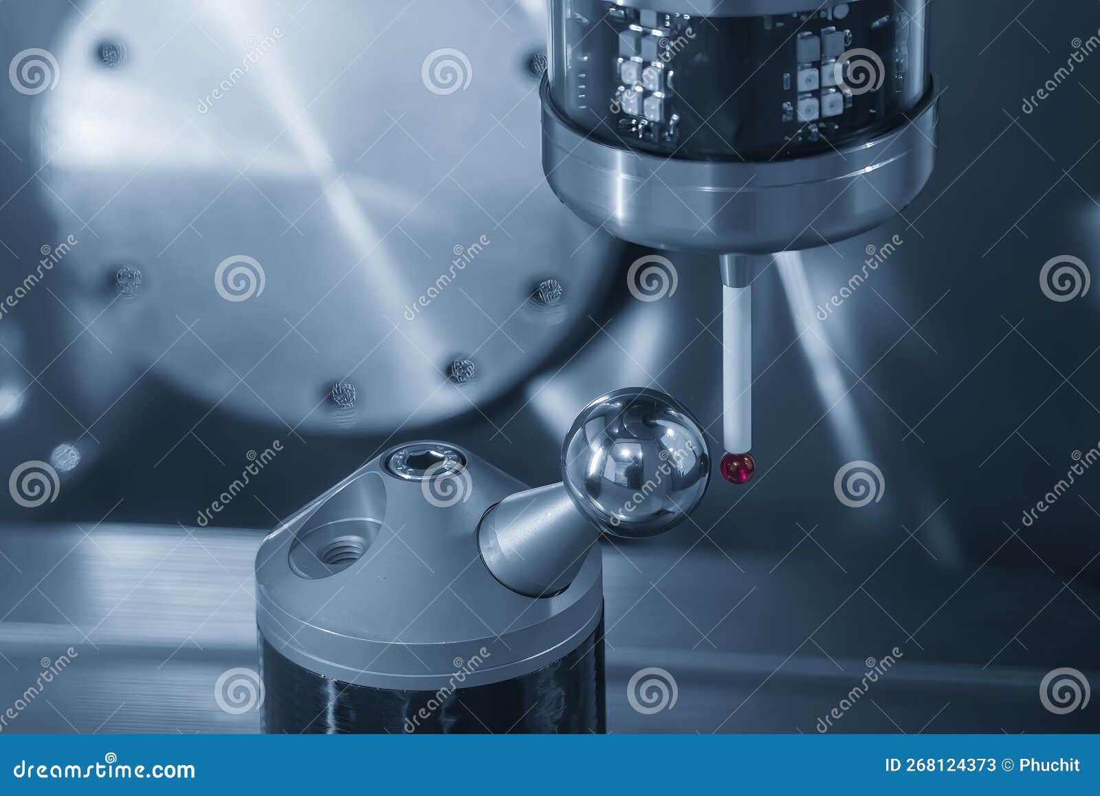 Close Up Scene the Touching Probe Calibration Process with Sphere Ball ...