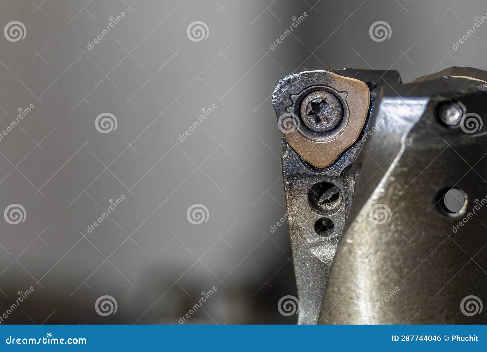 Close Up Scene the Wear at the Chip Insert on Indexable Tool Stock ...