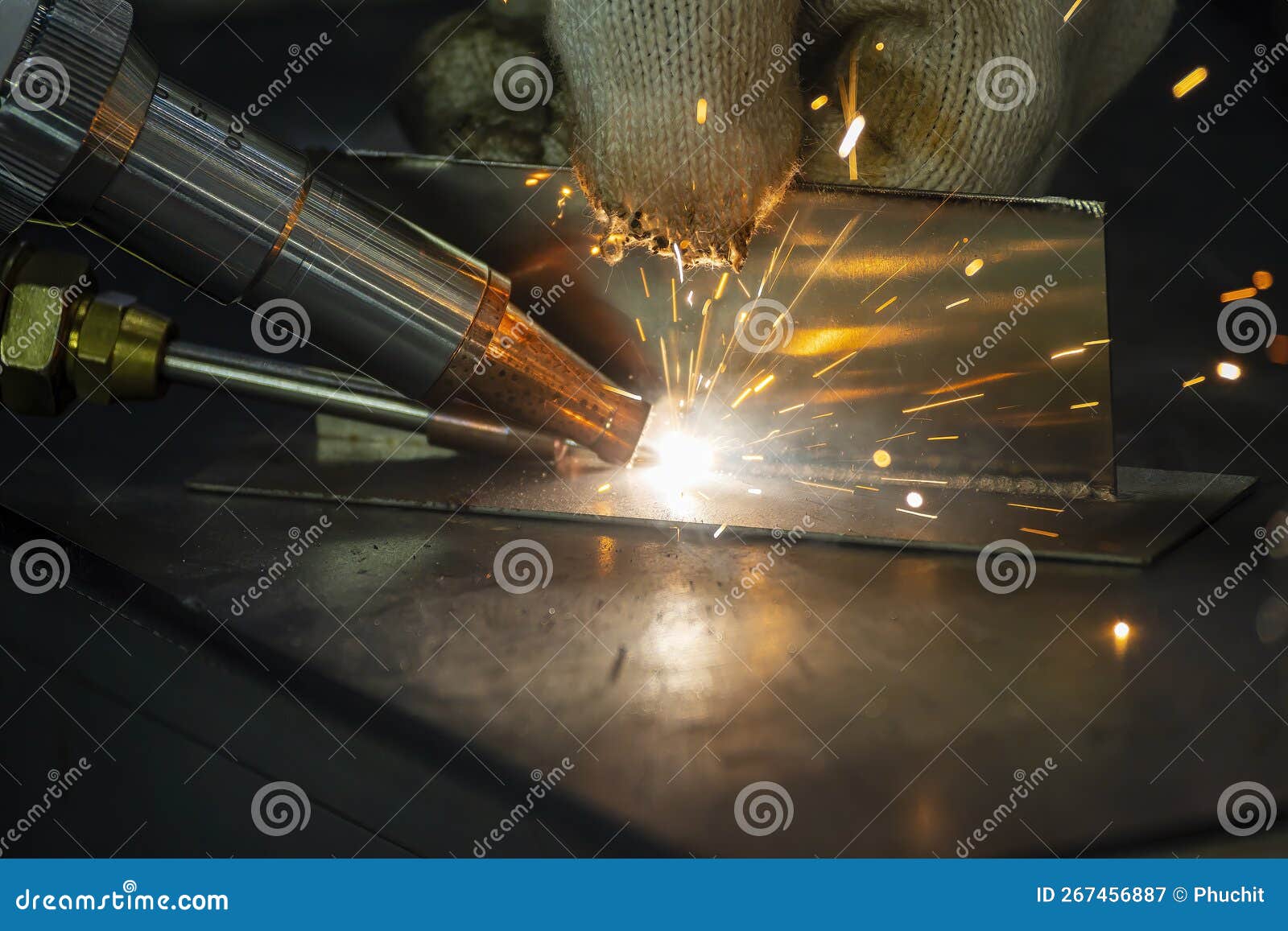 Close Up Scene the Welding Process with the Sparking Light Stock Image ...