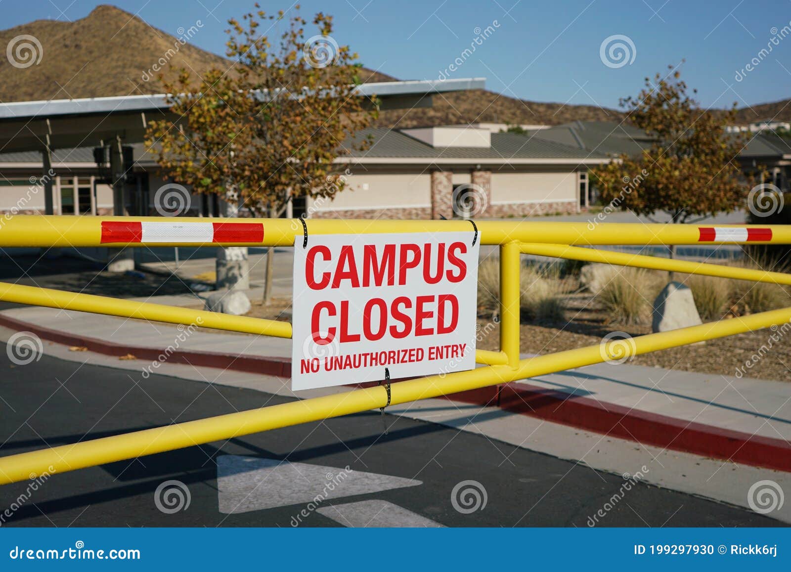 Close Up of School Campus Closed Sign on Gate Stock Photo - Image of ...