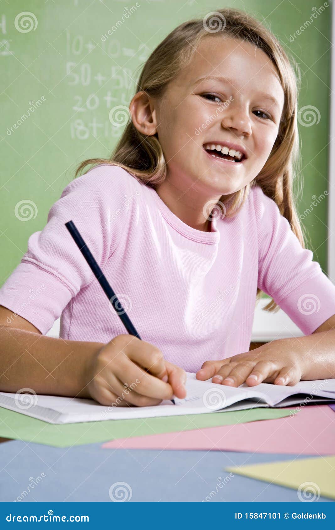 Close-up of School Girl Writing in Notebook Stock Image - Image of ...