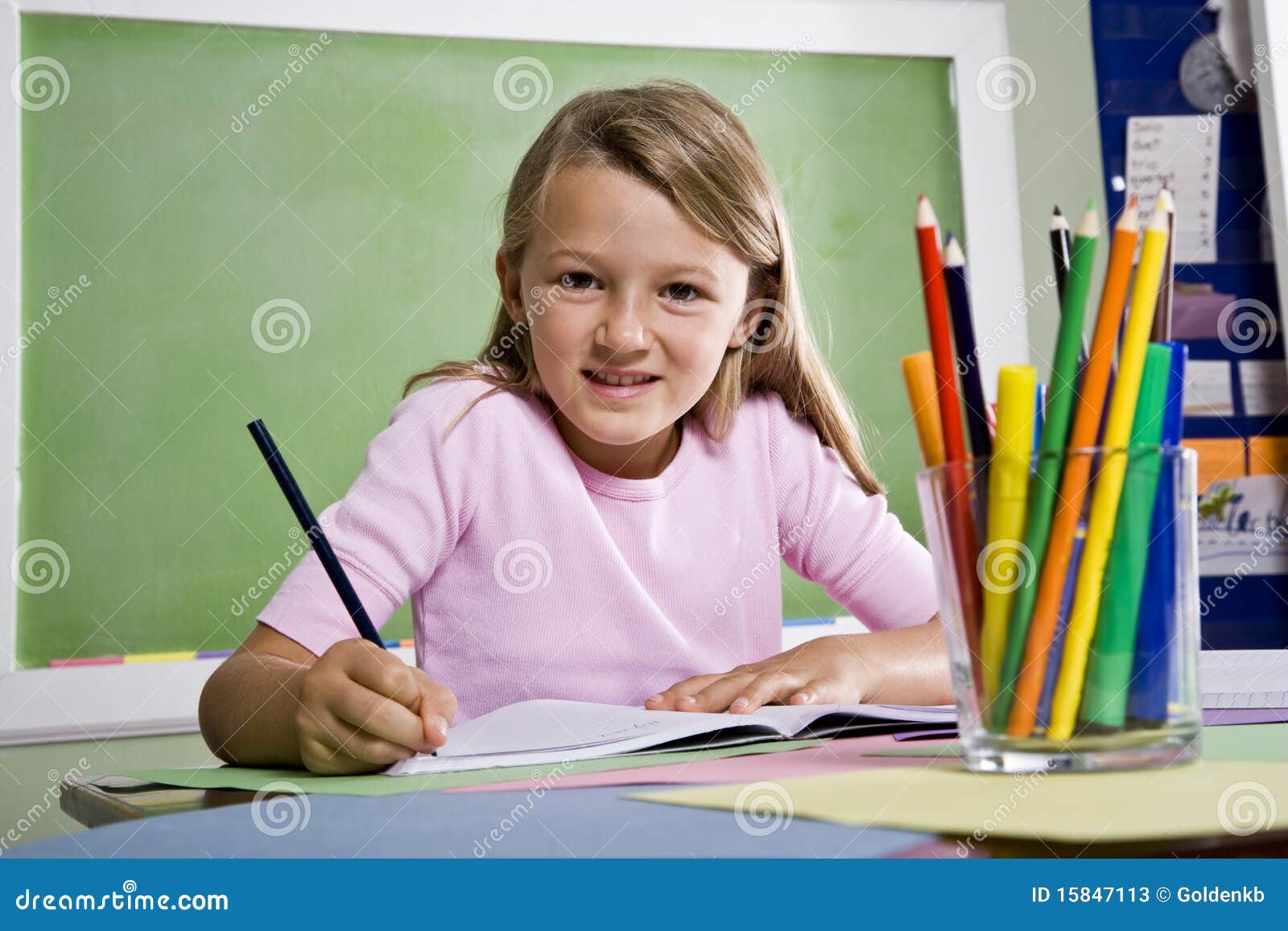 Close-up of School Girl Writing in Notebook Stock Image - Image of ...