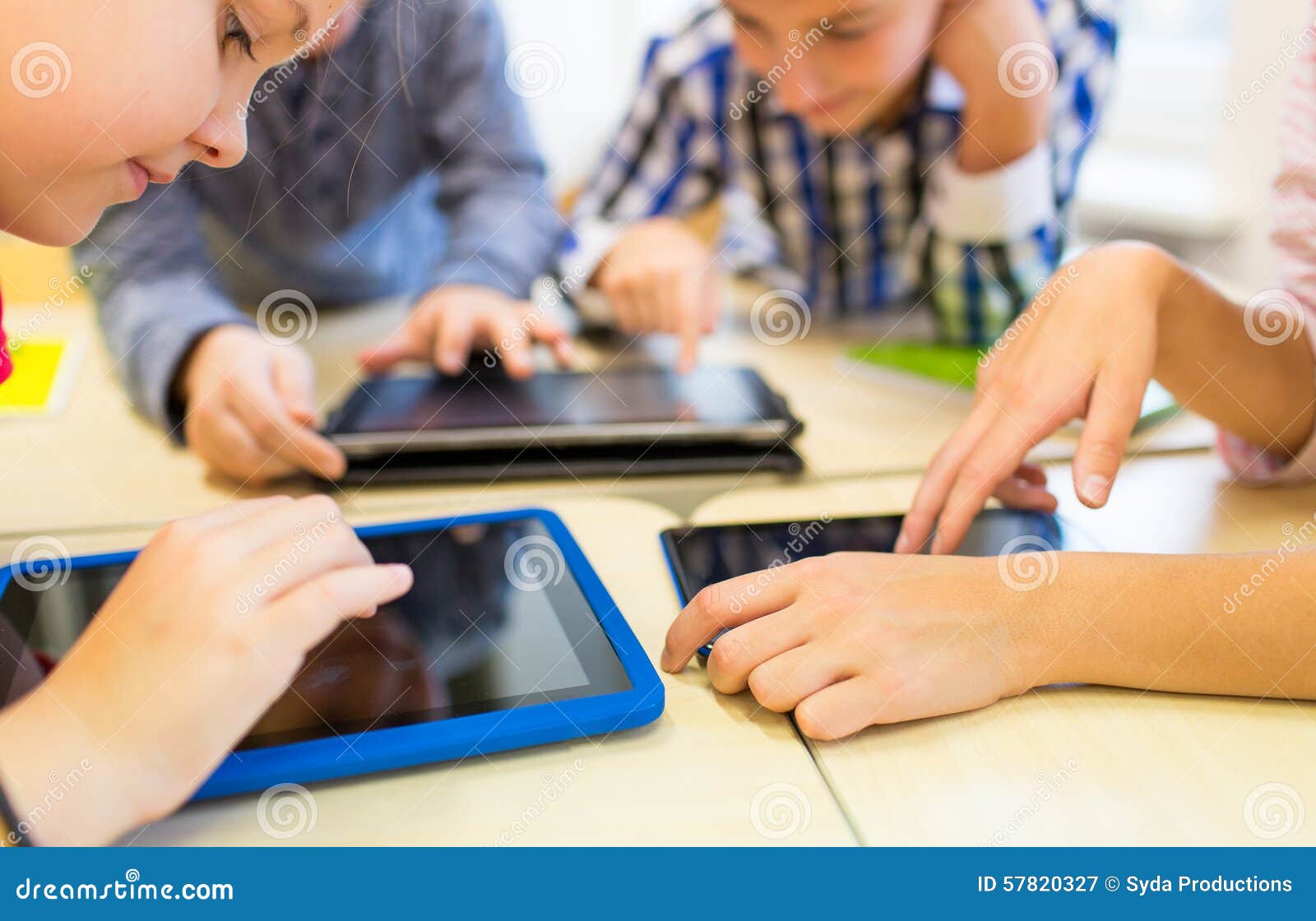 Close Up of School Kids Playing with Tablet Pc Stock Image - Image of ...
