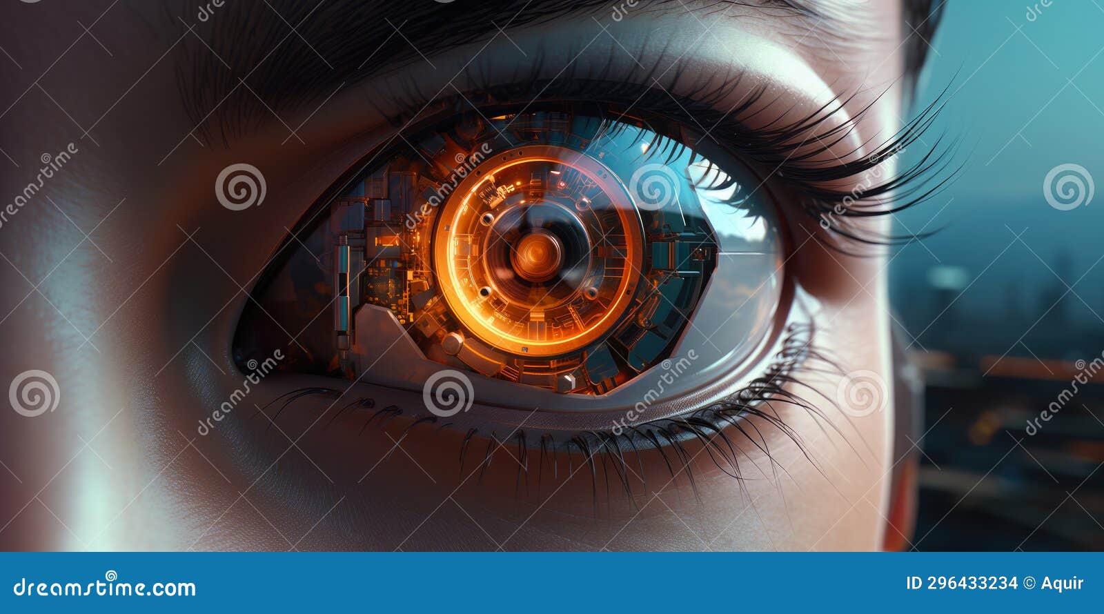 Close Up of a Sci-fi Cyborg Eye. Futuristic Human Eye Technology ...
