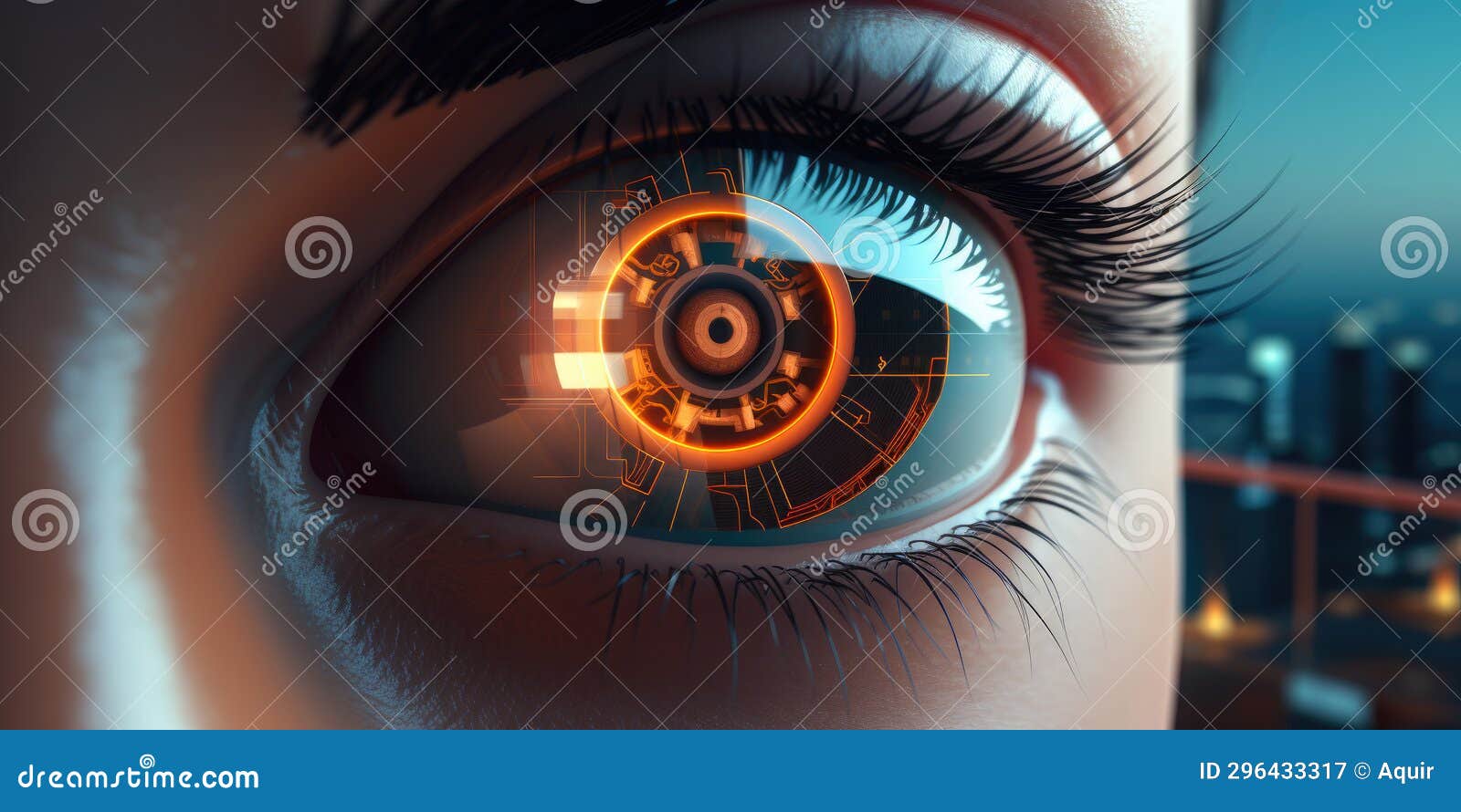 Close Up of a Sci-fi Cyborg Eye. Futuristic Human Eye Technology ...