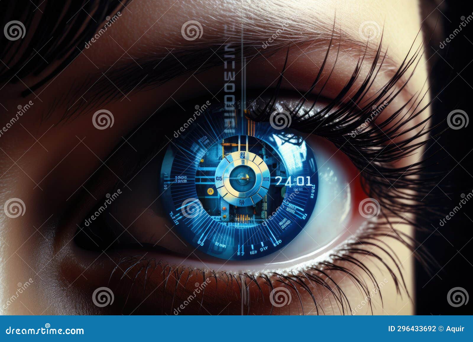 Close Up of a Sci-fi Cyborg Eye. Futuristic Human Eye Technology ...
